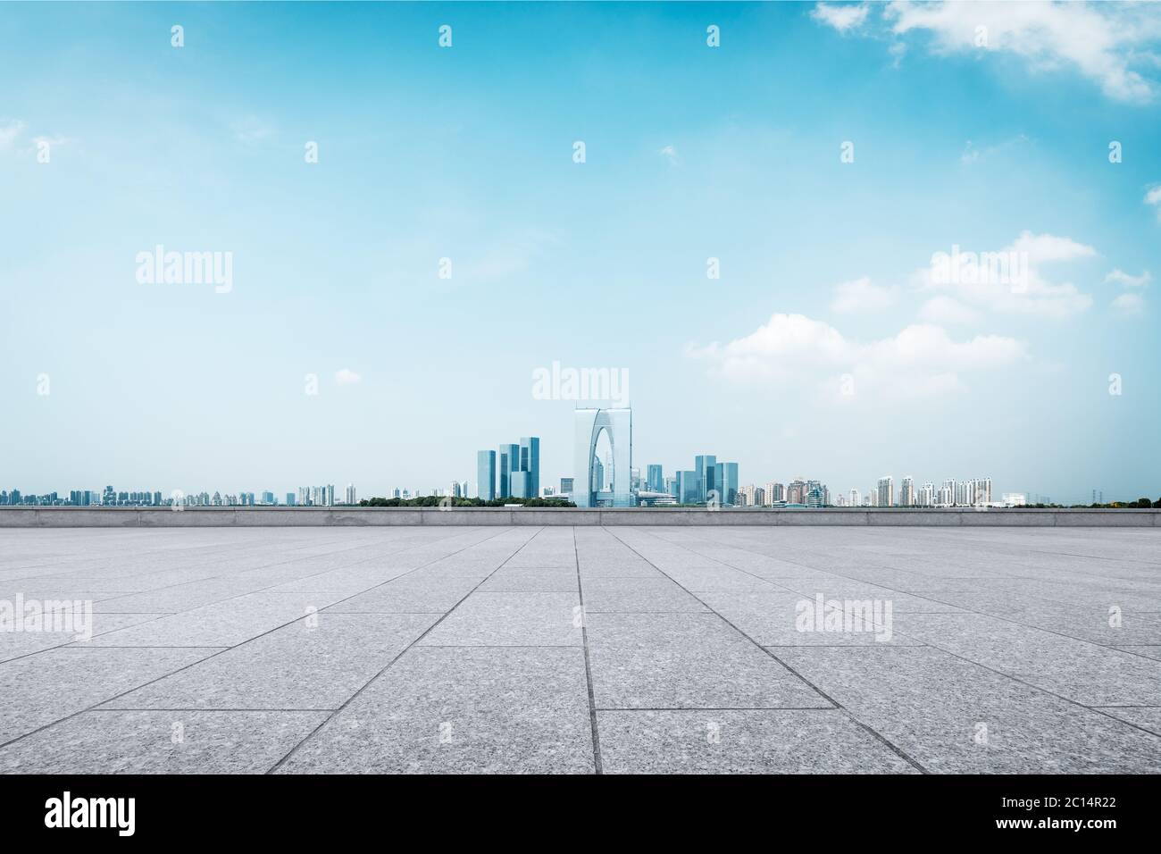empty brick floor and cityscape of modern city Stock Photo - Alamy