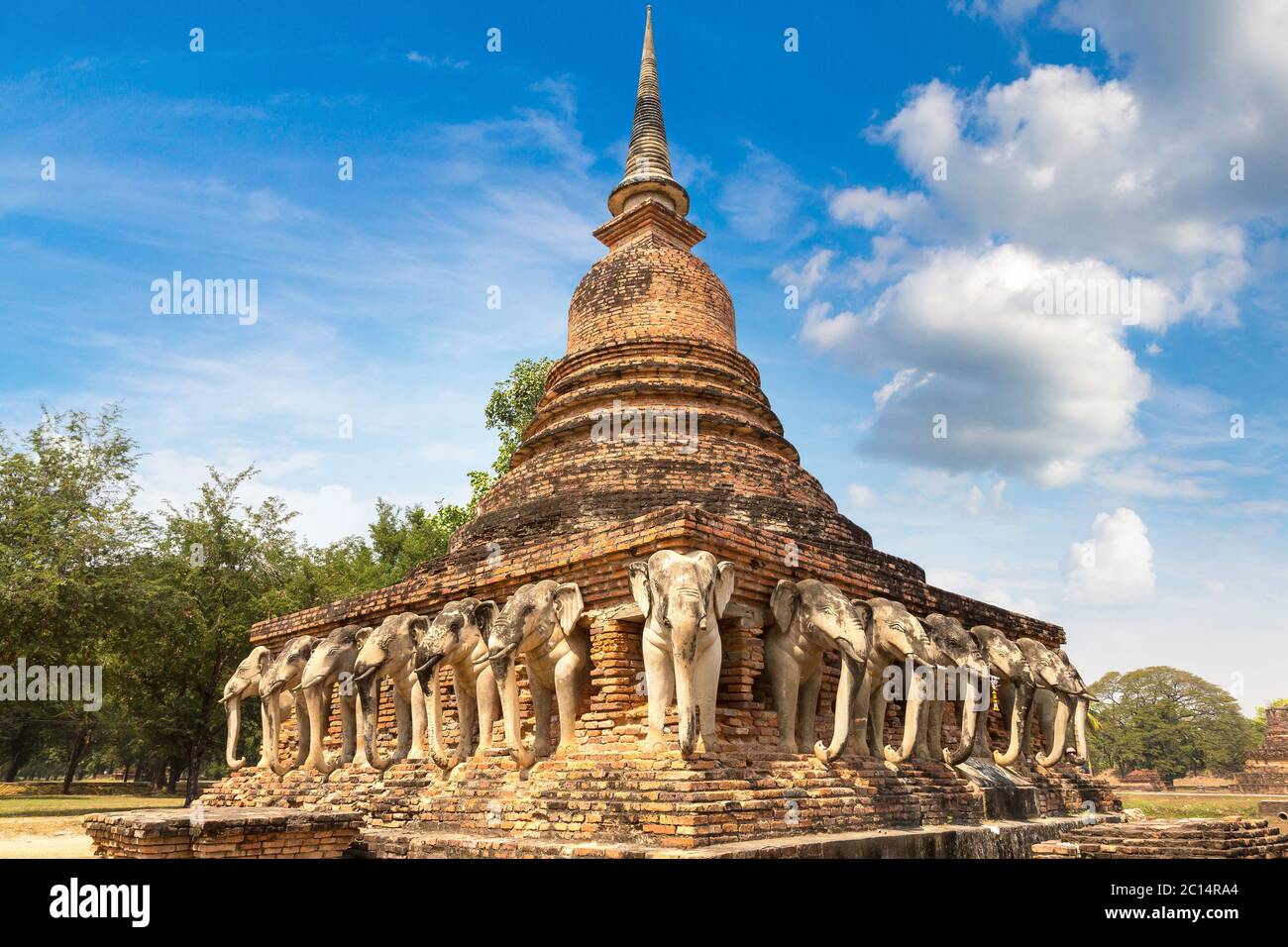 Wat Sorasak Temple (Elephant Temple) in Sukhothai historical park ...