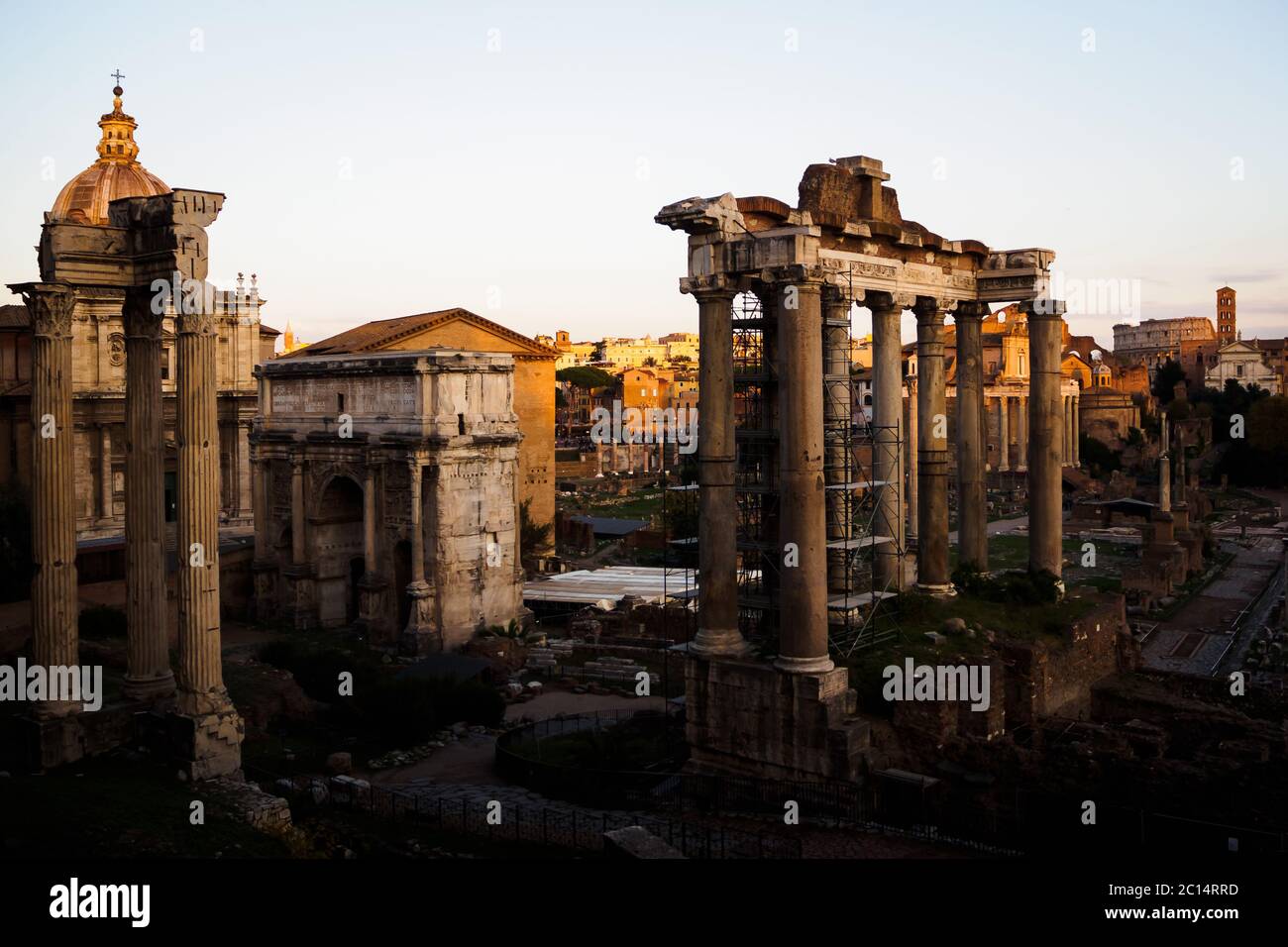 Sunset on the Roman Forum, ruins of the ancient civilization in Rome ...
