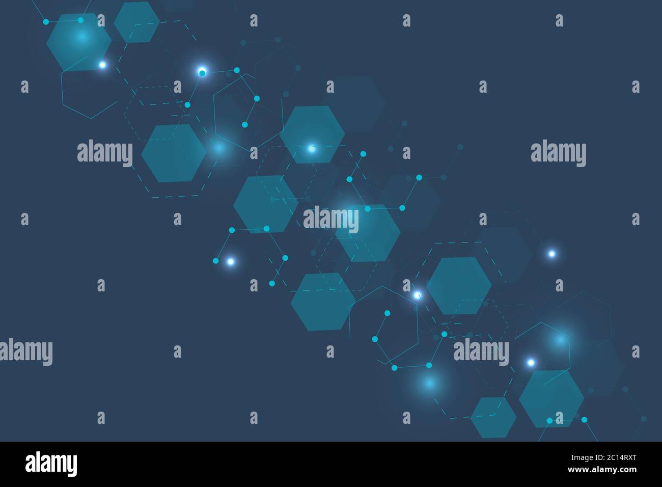 Science network pattern, connecting lines and dots. Technology hexagons structure or molecular ...