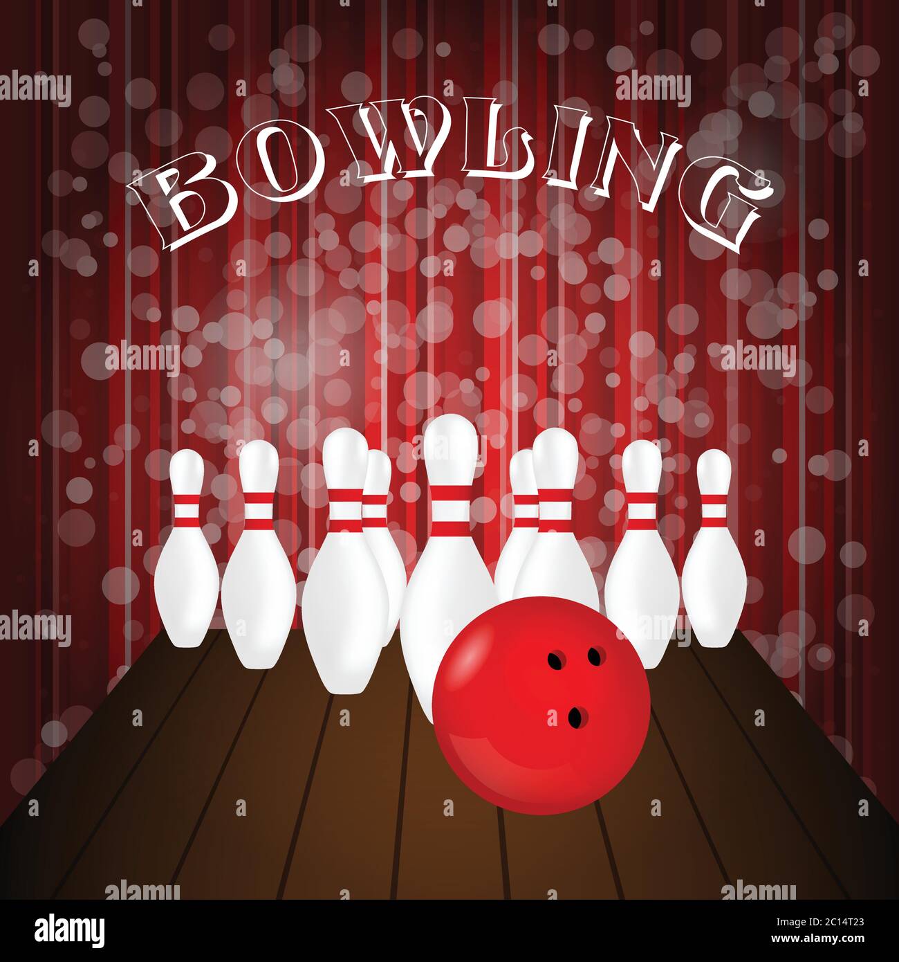 bowling poster with white pin and red ball art illustration Stock ...