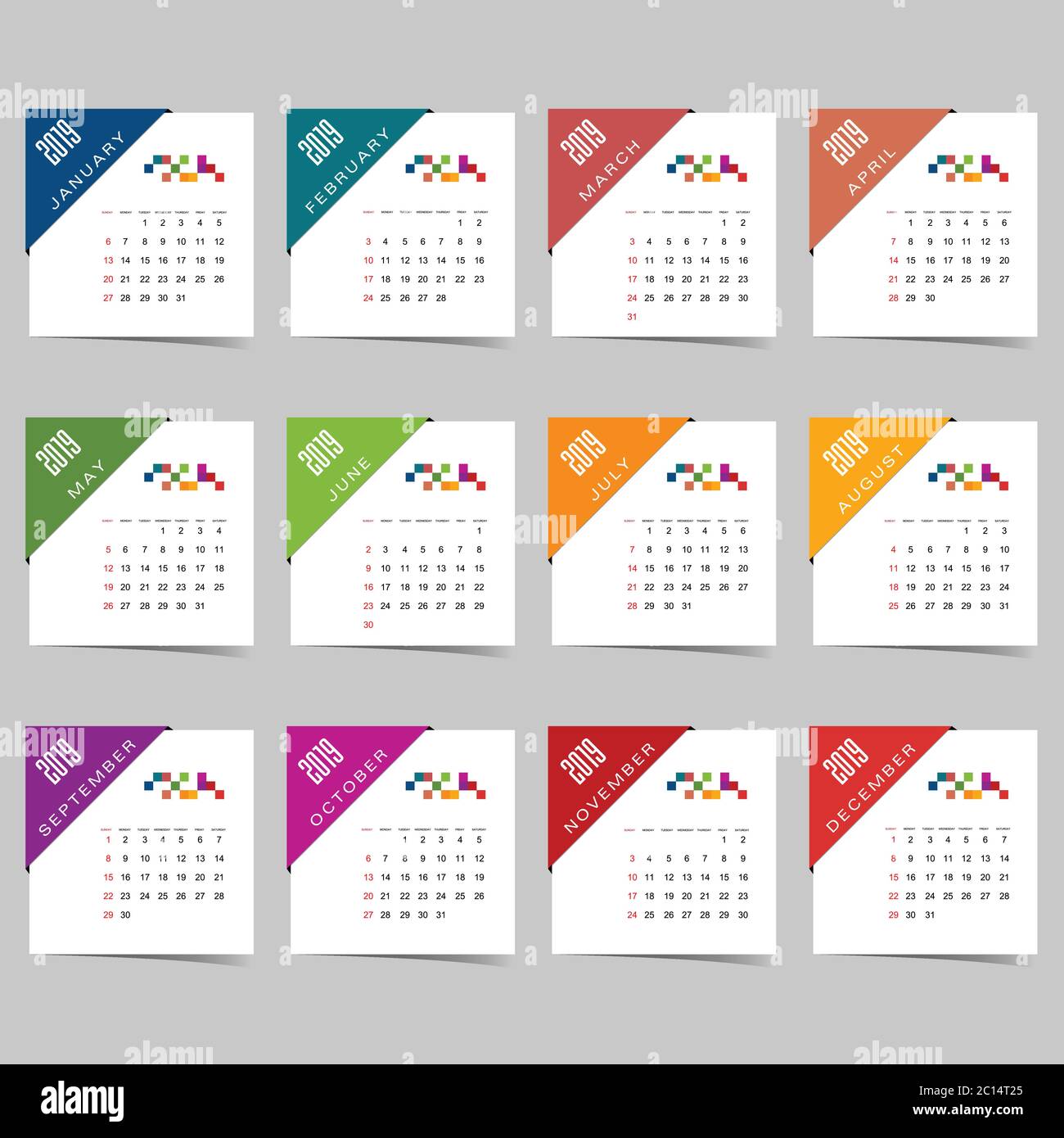 calendar 2019 set art illustration Stock Vector Image & Art - Alamy
