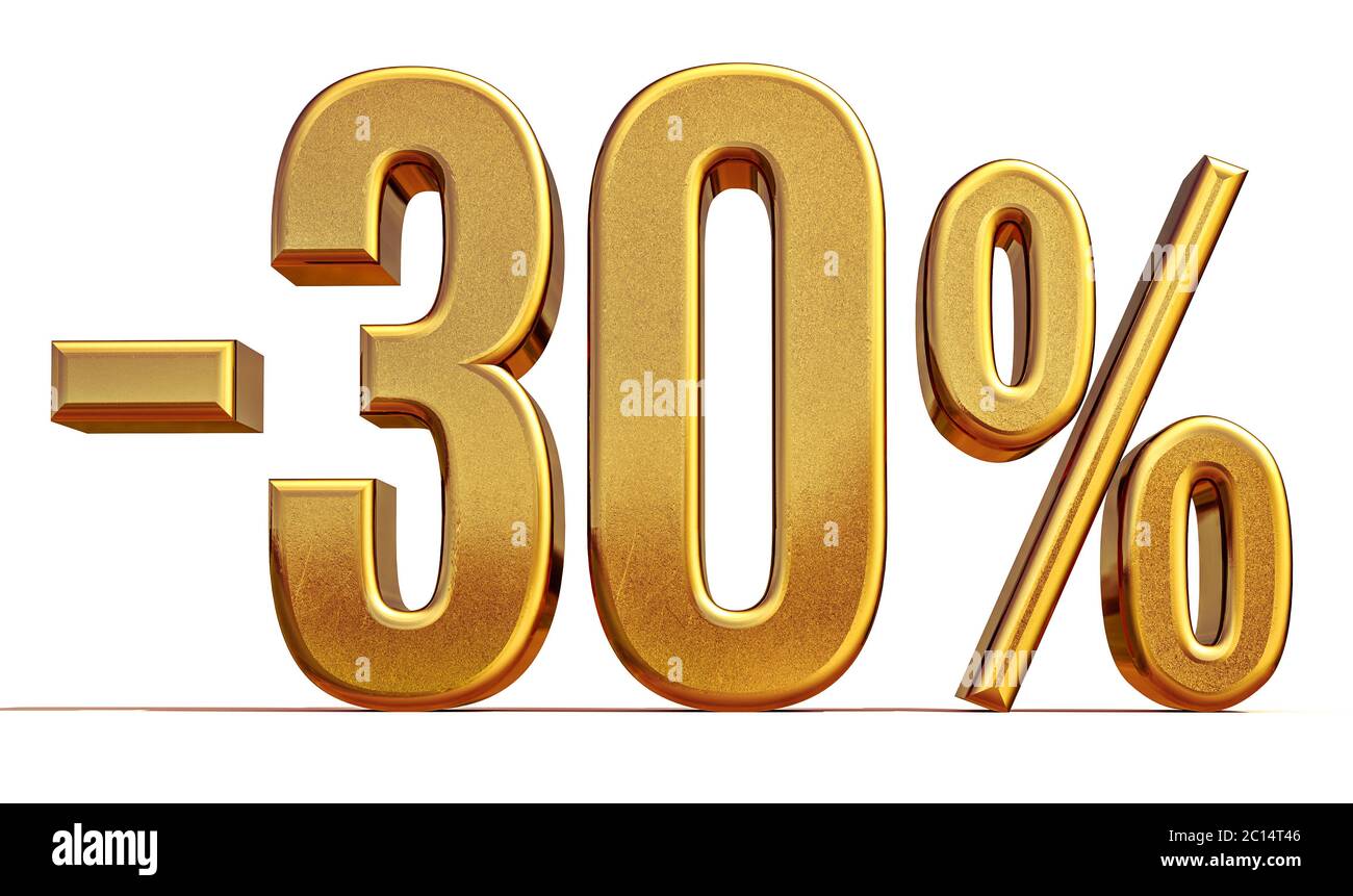 3d Gold 30 Percent Discount Sign Stock Photo - Alamy