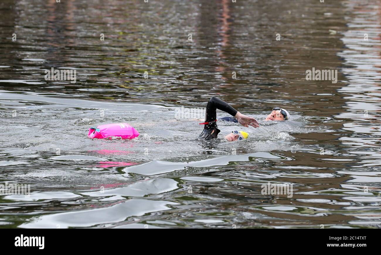London, UK. 14 June 2020 Open water swimmers, Stuart Leigh & Fiona ...