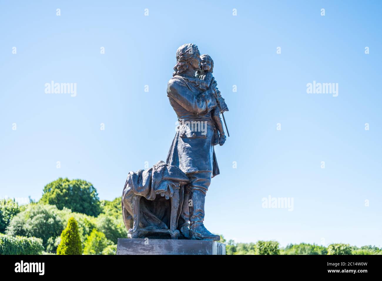 Tsar Peter the Great statue located at the Peterhof gardens, the summer ...