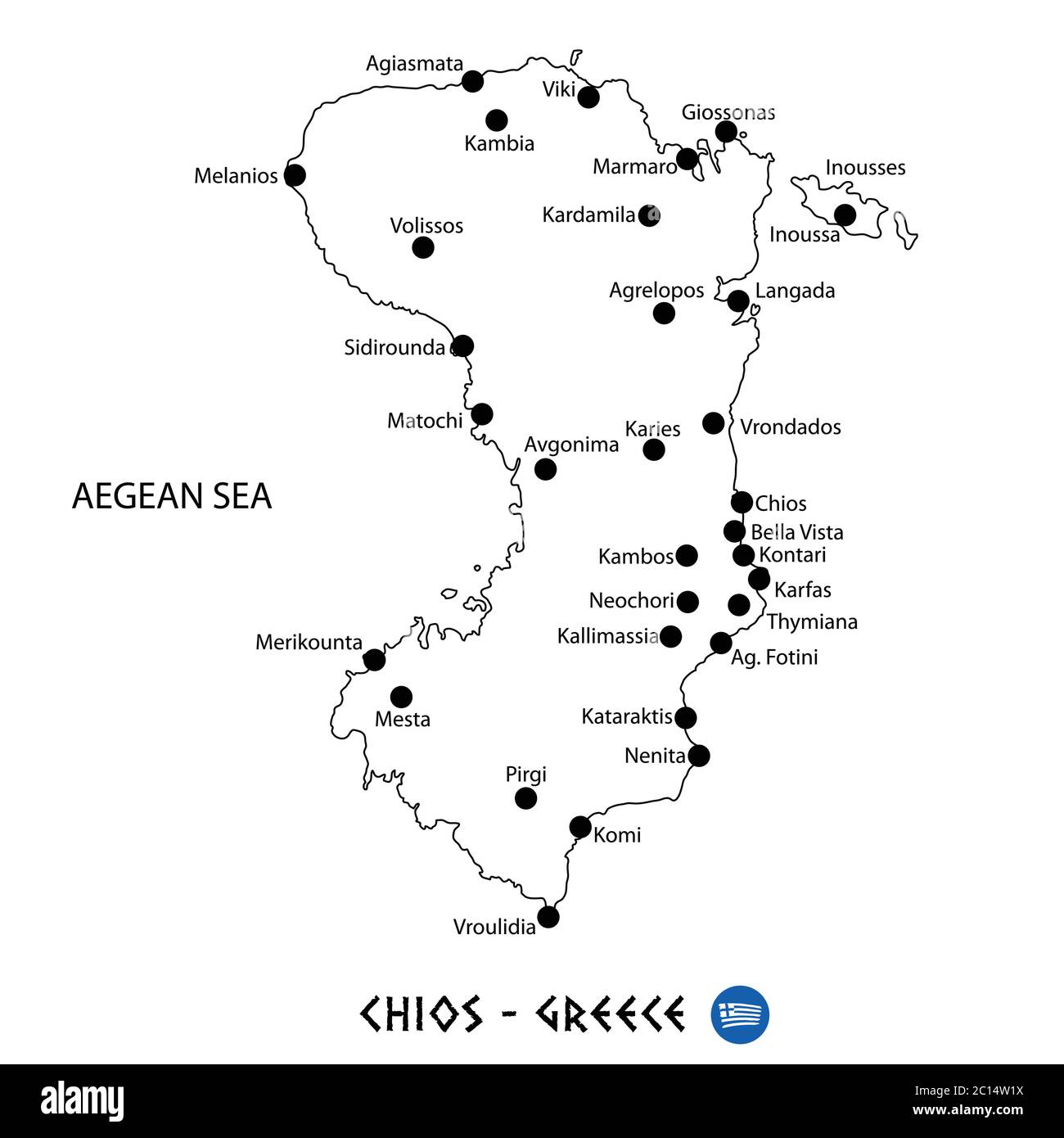 Island of Chios in Greece map art on white background Stock Vector ...