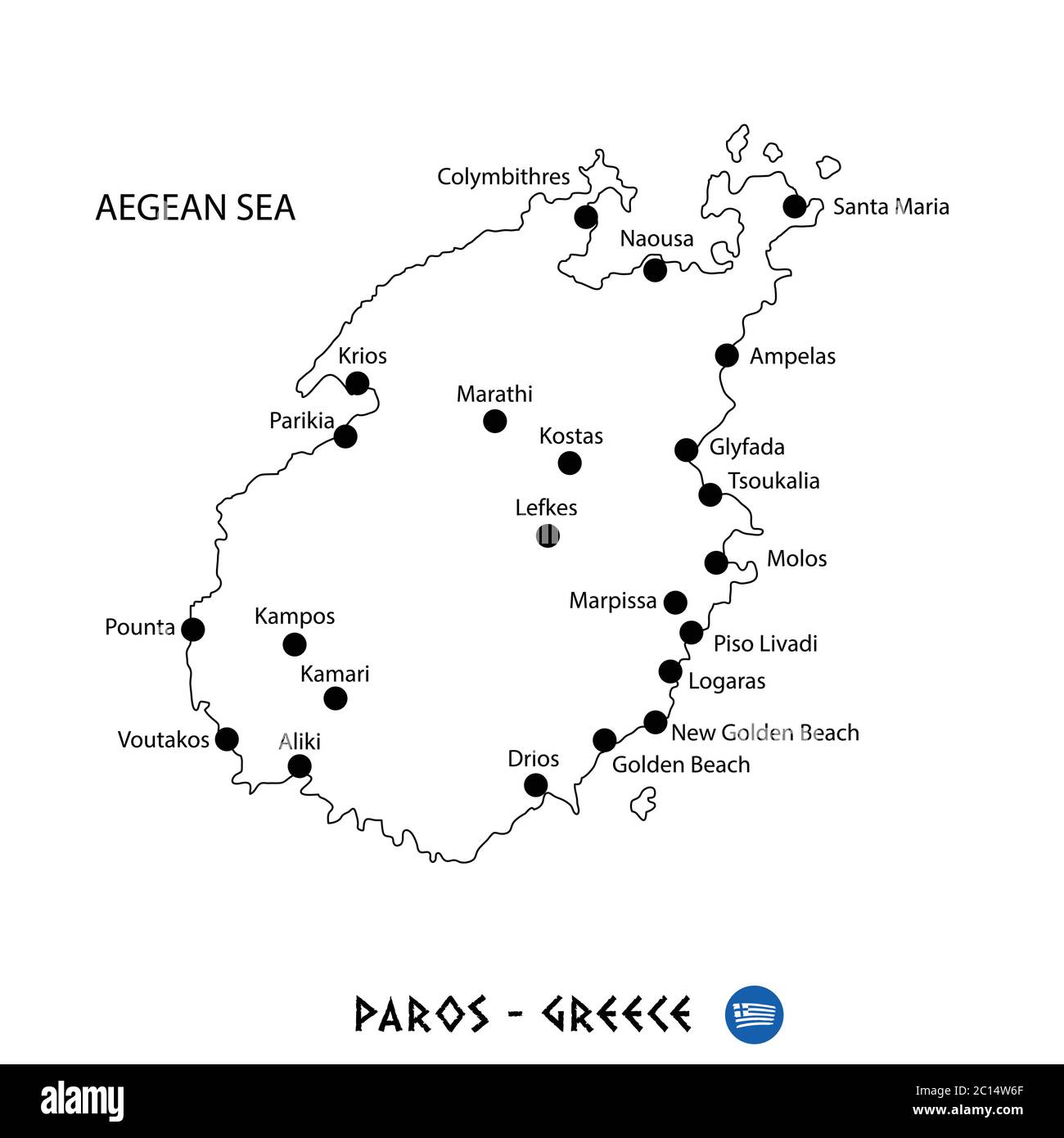 Island of Paros in Greece map art on white background Stock Vector ...