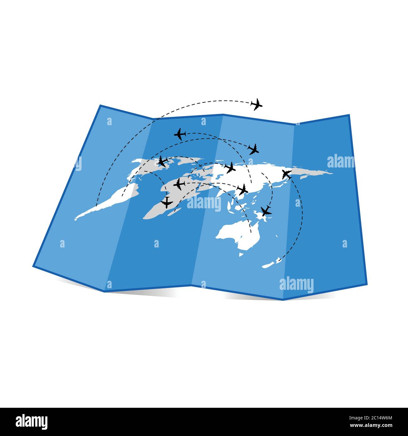 map of the world with airplane illustration set four in colorful Stock ...