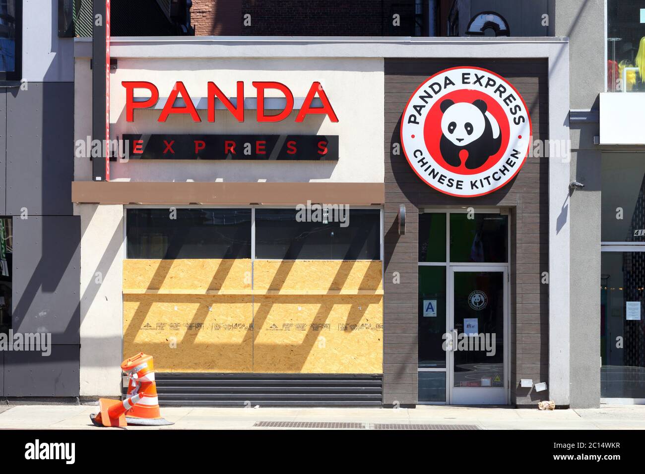 A shuttered, boarded up, temporarily closed Panda Express fast casual ...