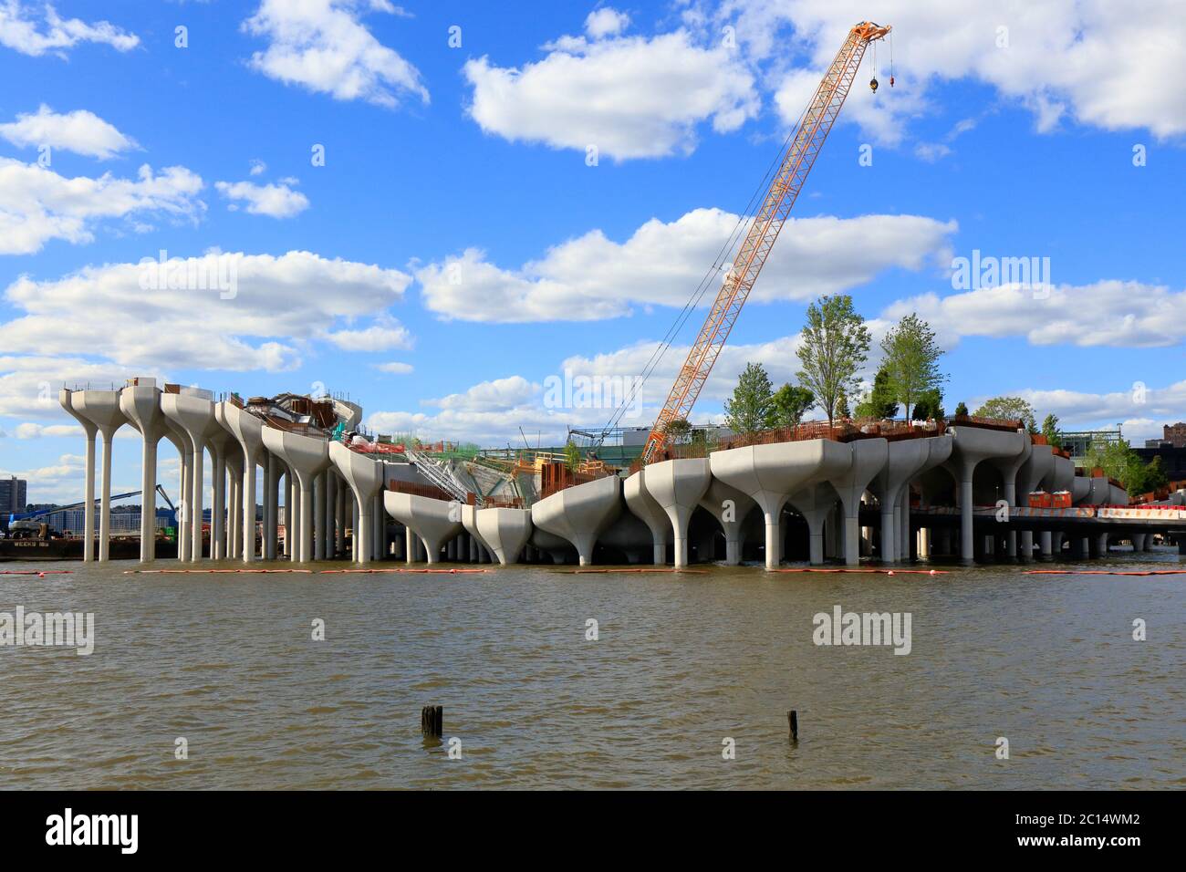 Little Island on the Hudson River, under construction. A Thomas Heatherwick designed, Chelsea ...