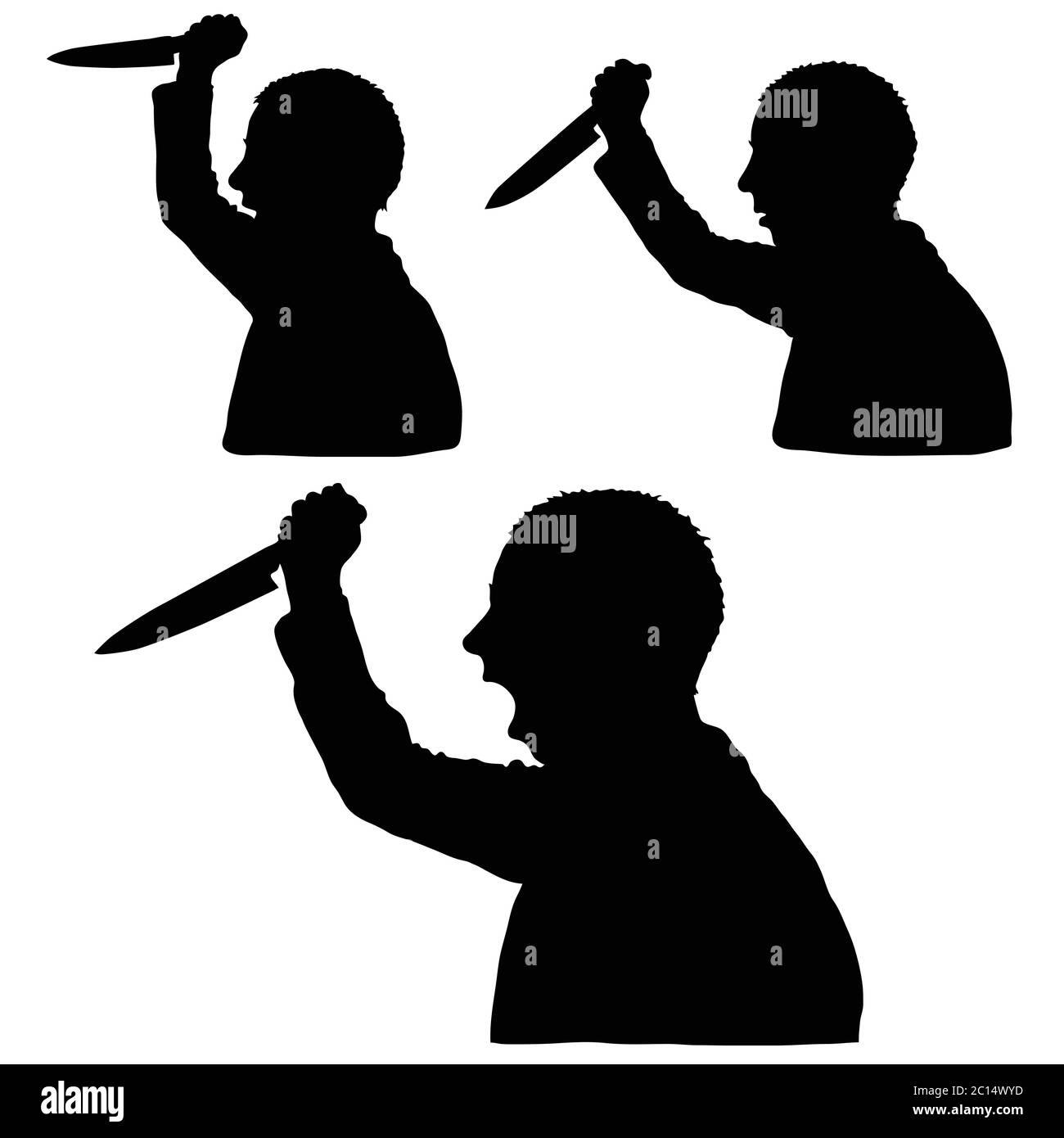 man silhouette with knife in hand set art illustration Stock Vector ...