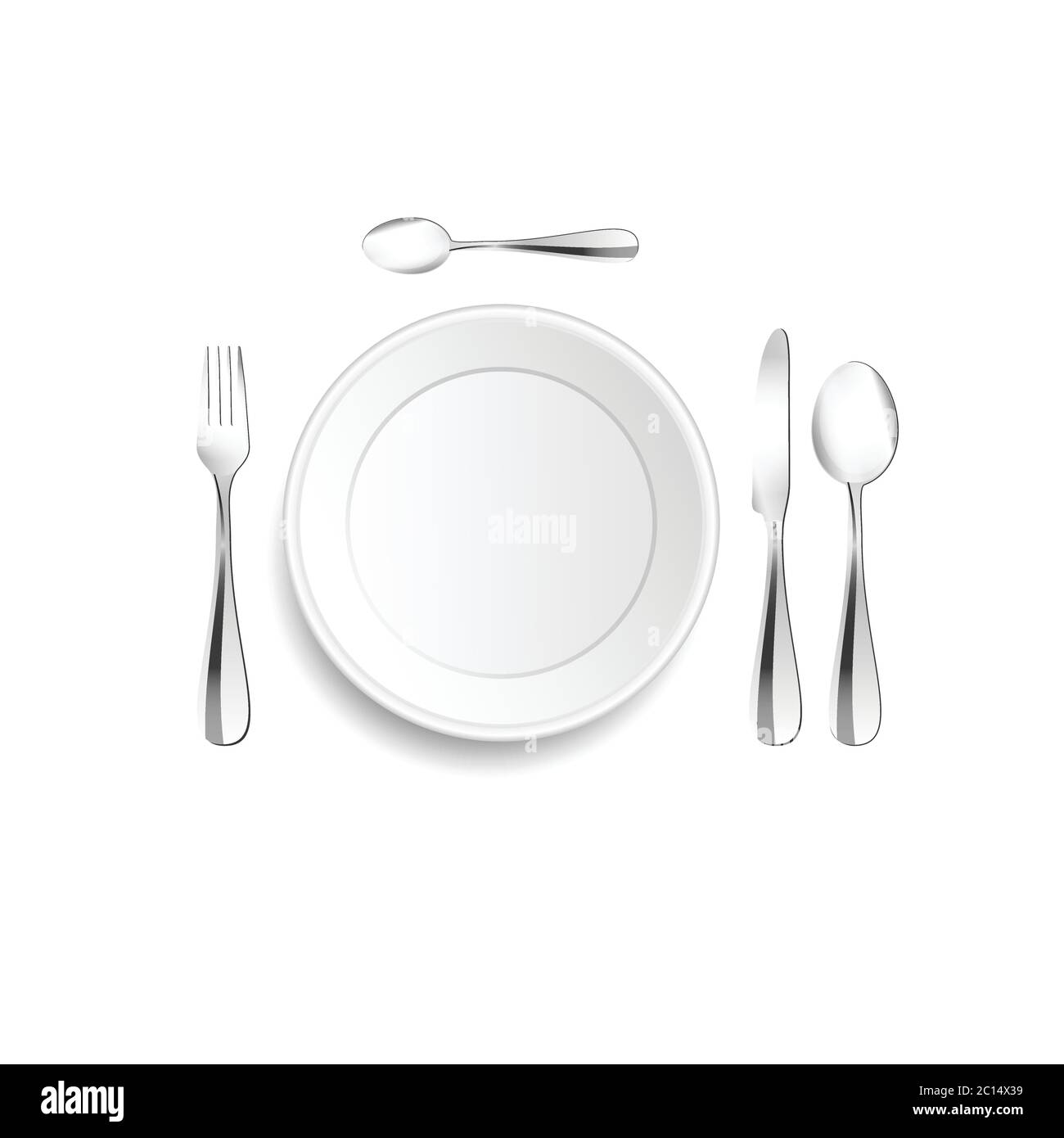 plate and cutlery setting in silver illustration on white background ...