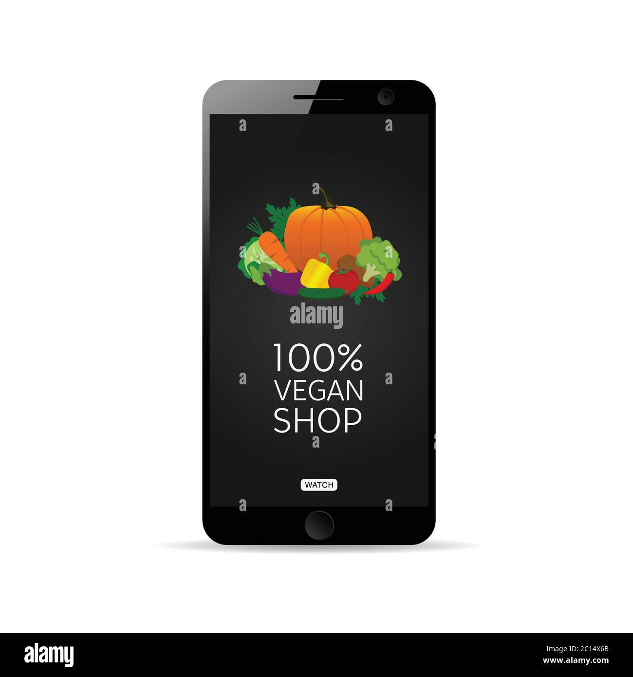 mobile phone technology with vegan shop on it illustration in colorful ...