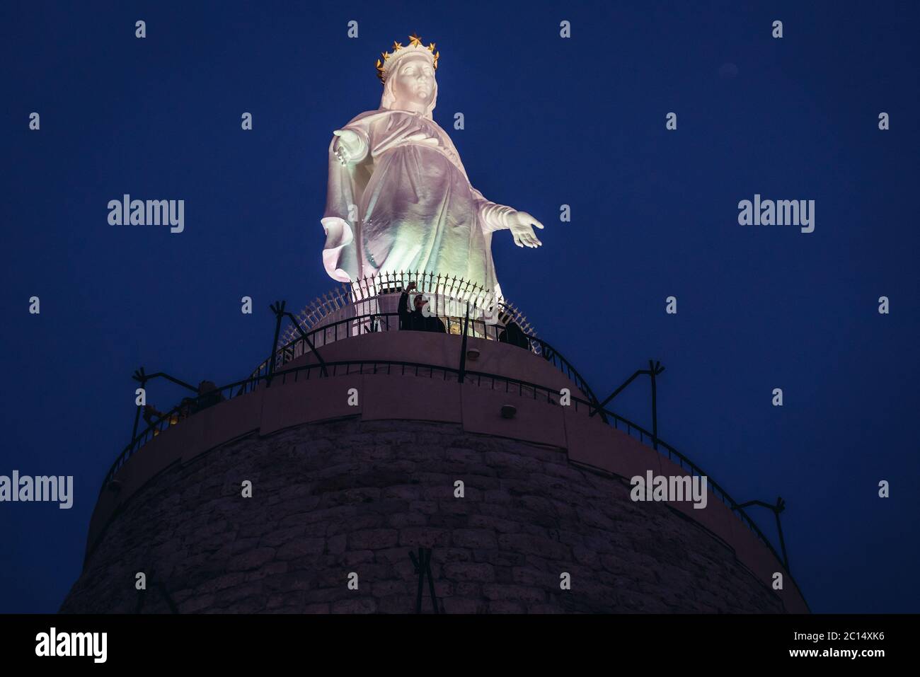 Illuminated sculpture in Our Lady of Lebanon Marian shrine and a ...