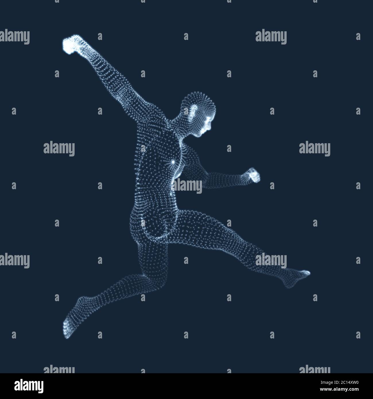A football player from particle. Sports concept. 3D Model of Man. Human ...