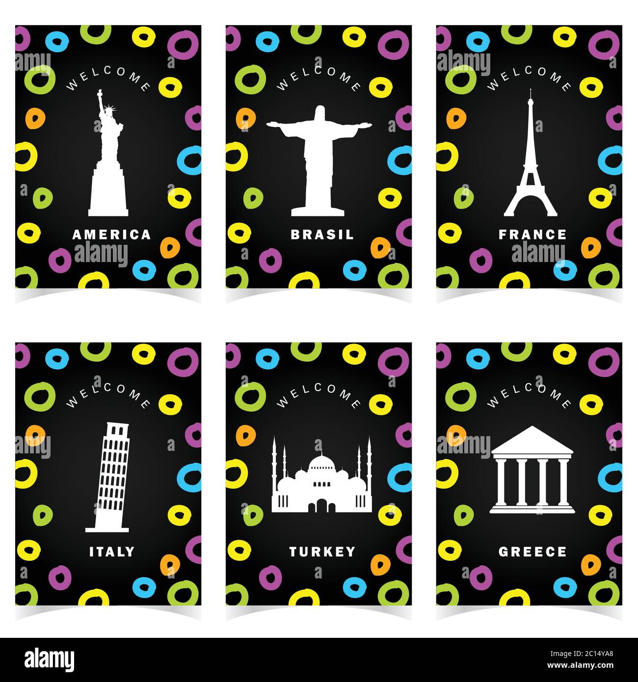 poster with famous historic monuments color set art illustration Stock ...