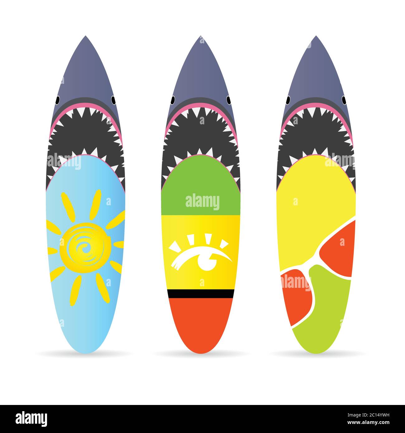 surfboard with shark on it set leisure art illustration Stock Vector ...