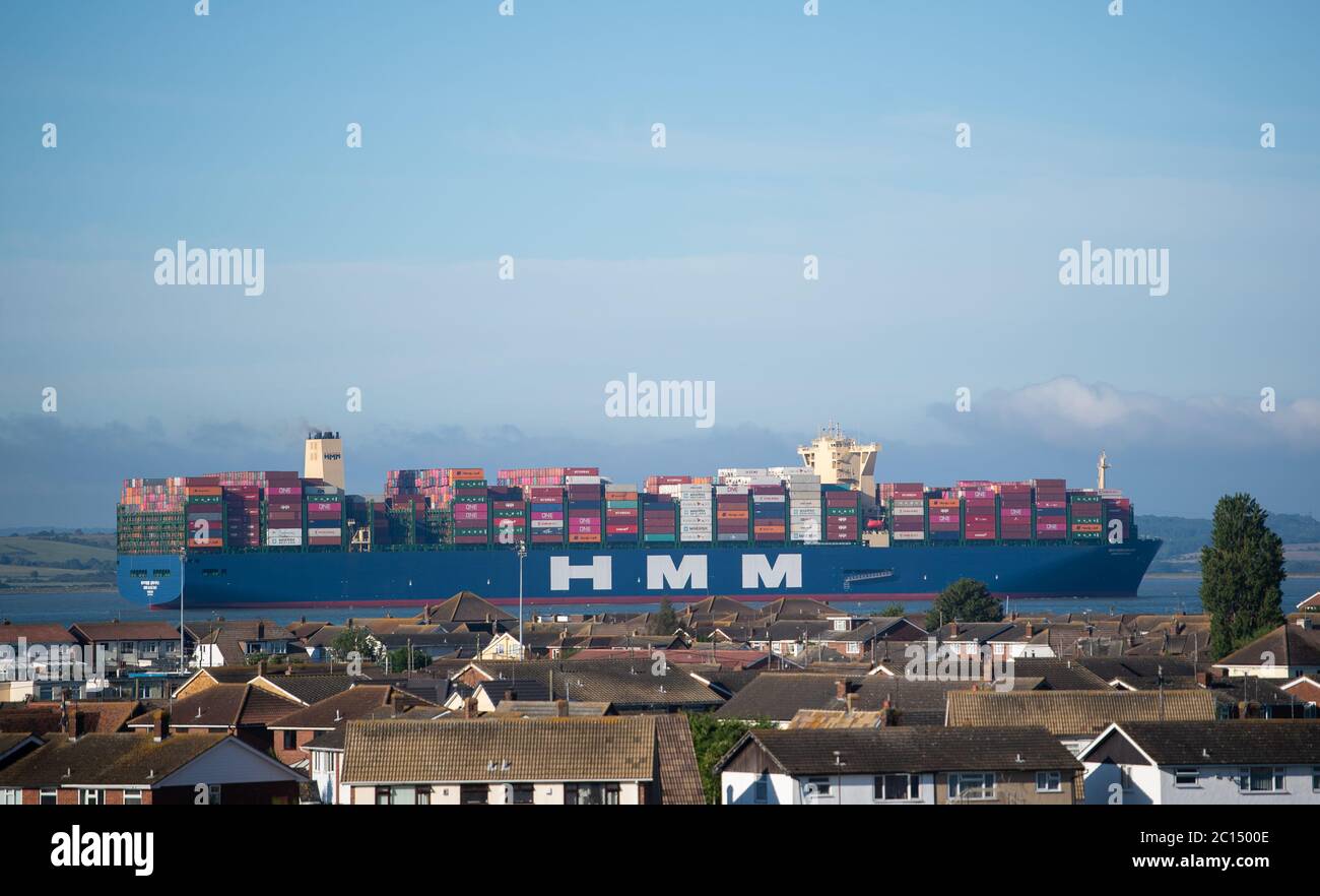 HMM Algeciras, the world's largest container ship, passes Canvey Island ...