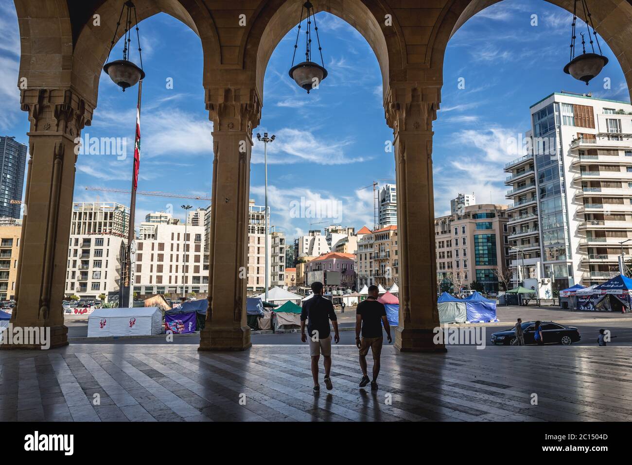 Columns of Mohammad Al-Amin Sunni Muslim Mosque also called Blue Mosque ...