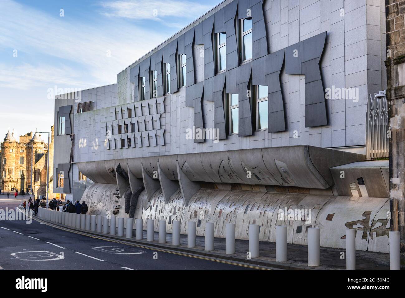 Side view of Scottish Parliament Building in Holyrood area of Edinburgh ...