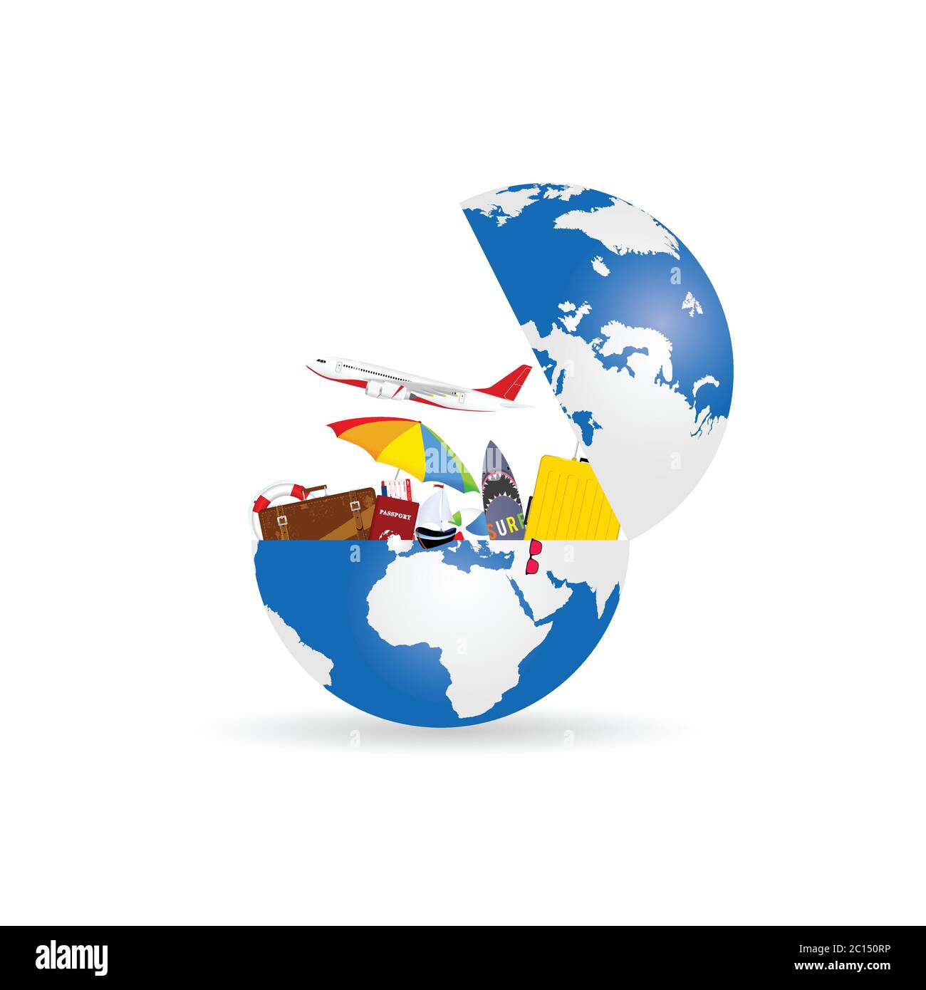 travel sign with planet earth and stuff illustration in colorful Stock ...