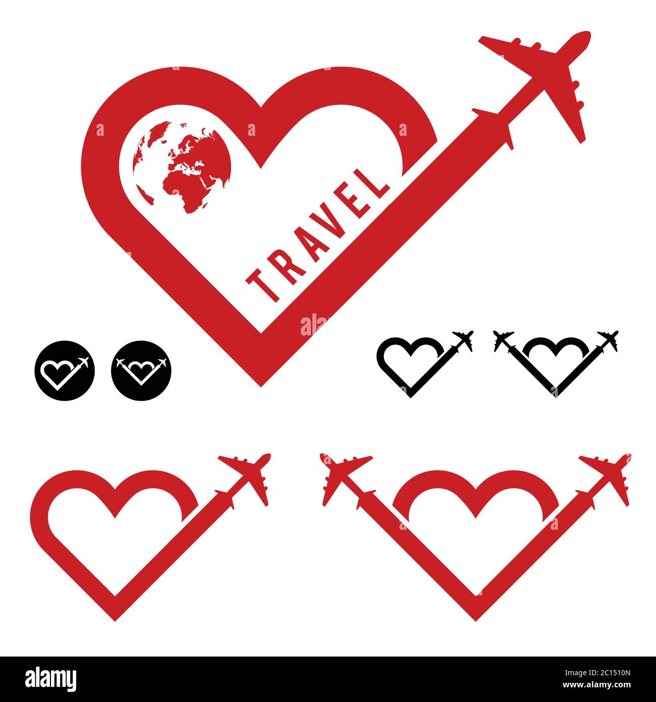 travel love in heart icon set art illustration Stock Vector Image & Art ...