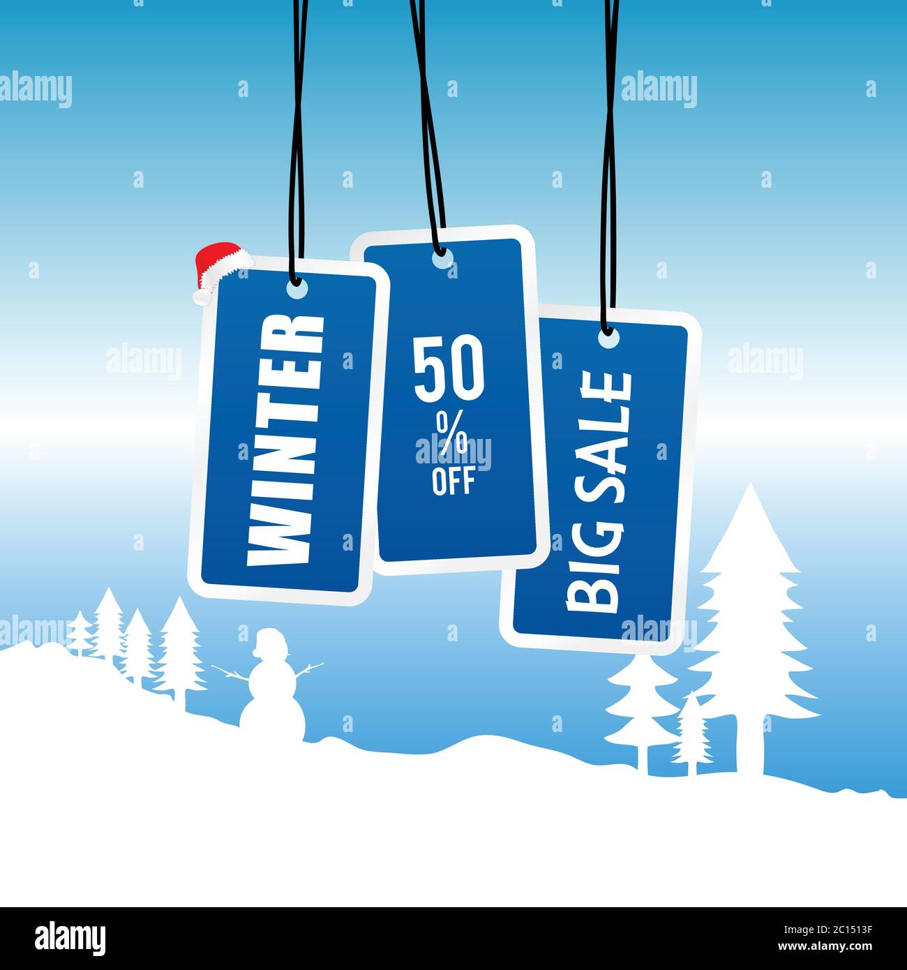 winter sale tag with snow and christmas hat illustration in colorful ...