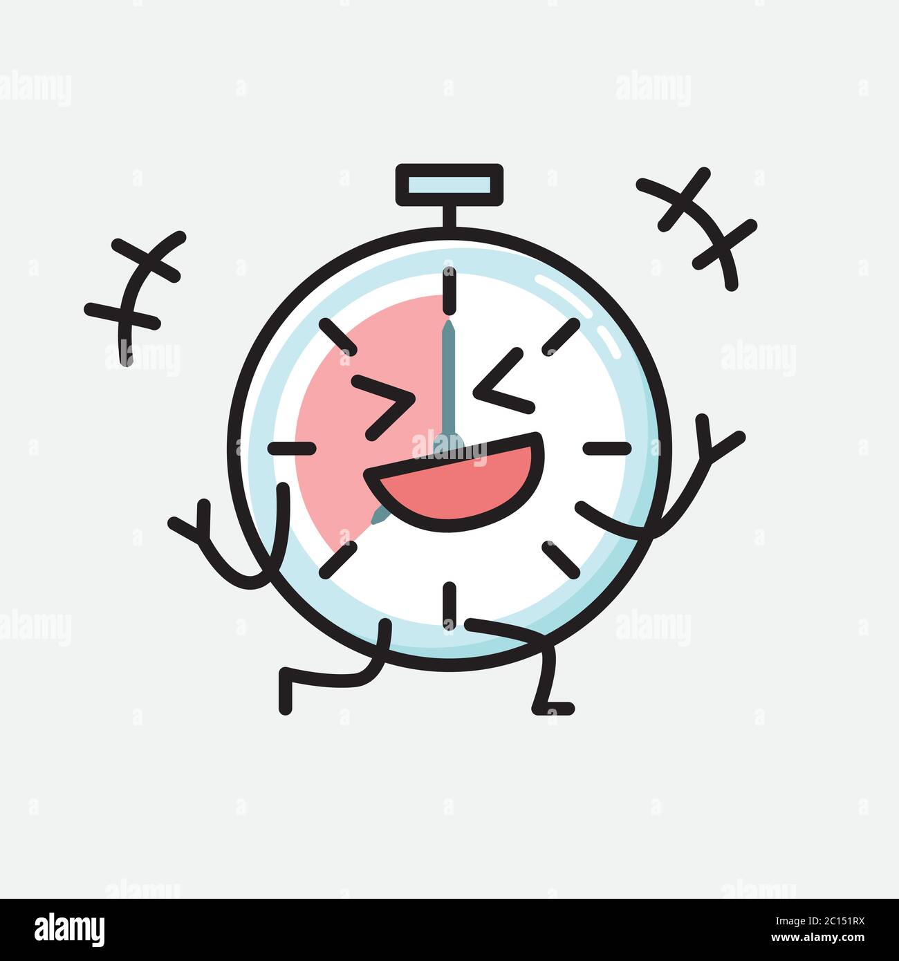 An Illustration Of Cute Timer Clock Mascot Vector Character In Flat Design Style Stock Vector