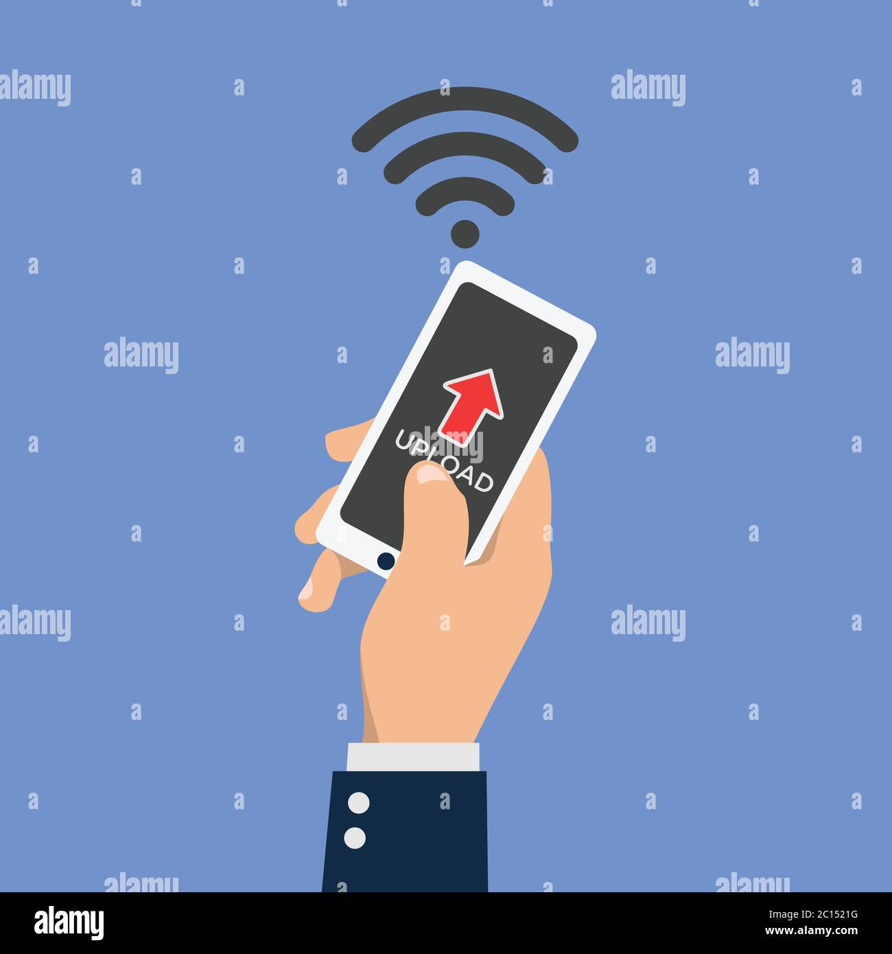 Vector illustration form hand of a businessman uploading data from his ...