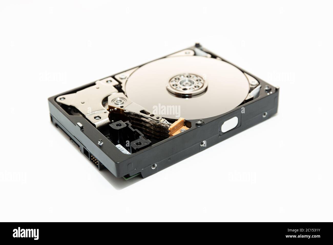 Opened Hard disk drive HDD isolated on white background. Computer ...