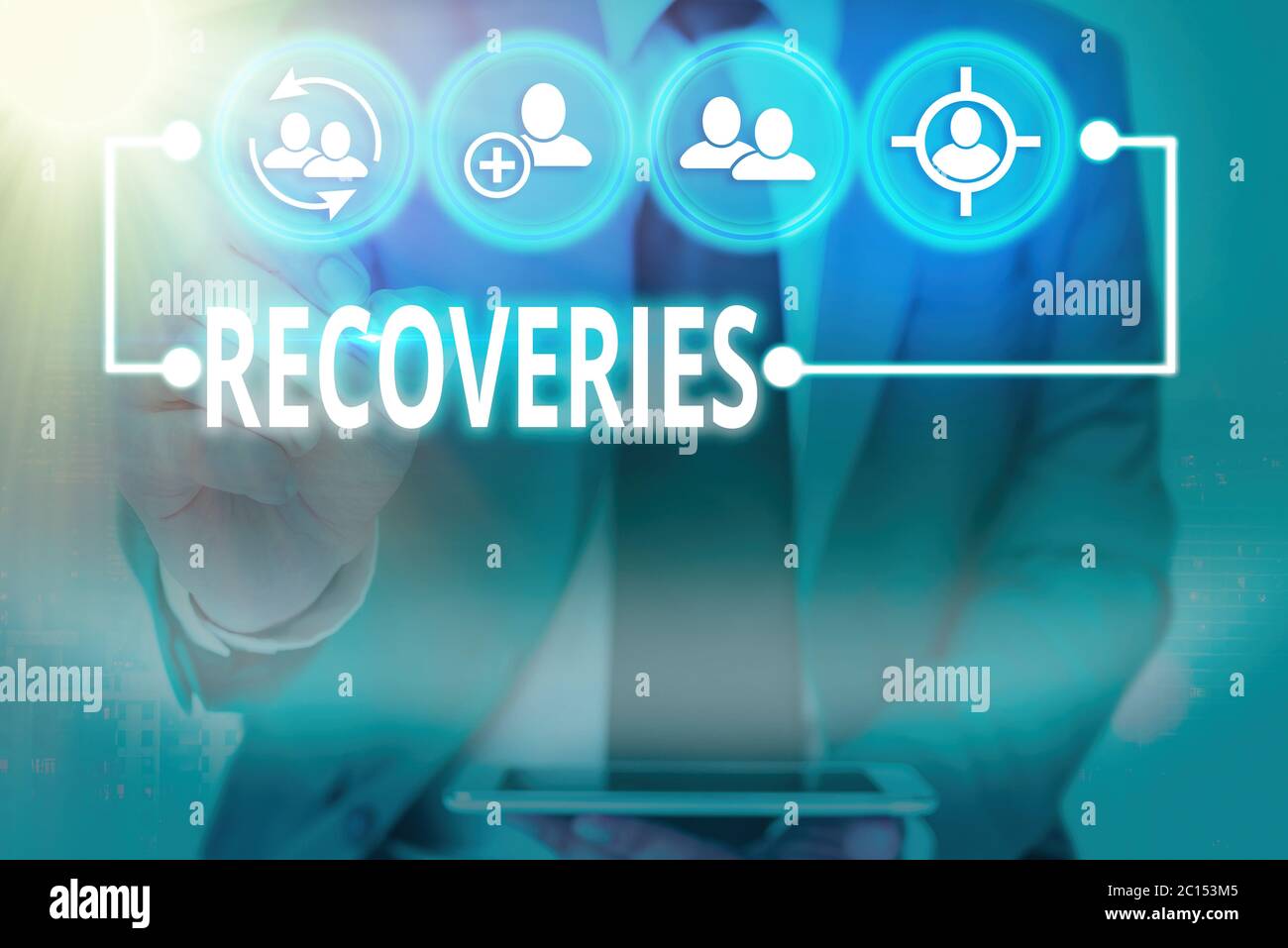 Writing note showing Recoveries. Business concept for process of ...