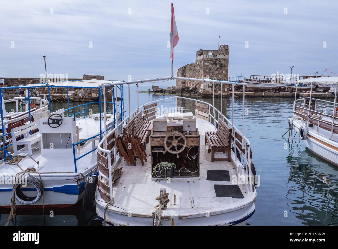 Boat in port of Byblos, largest city in the Mount Lebanon Governorate ...