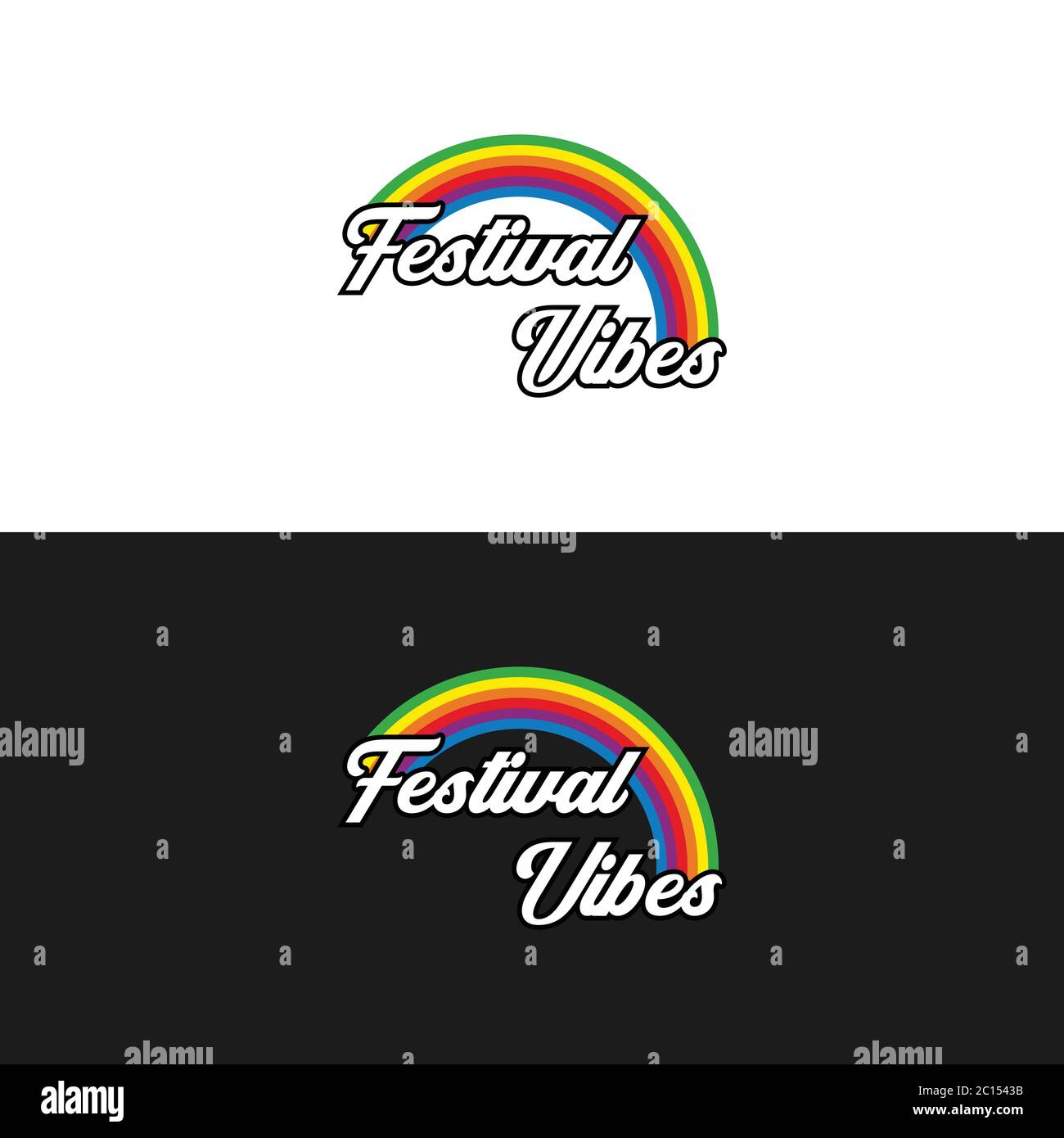 Festival Vibes text on white or black background with rainbow Stock ...
