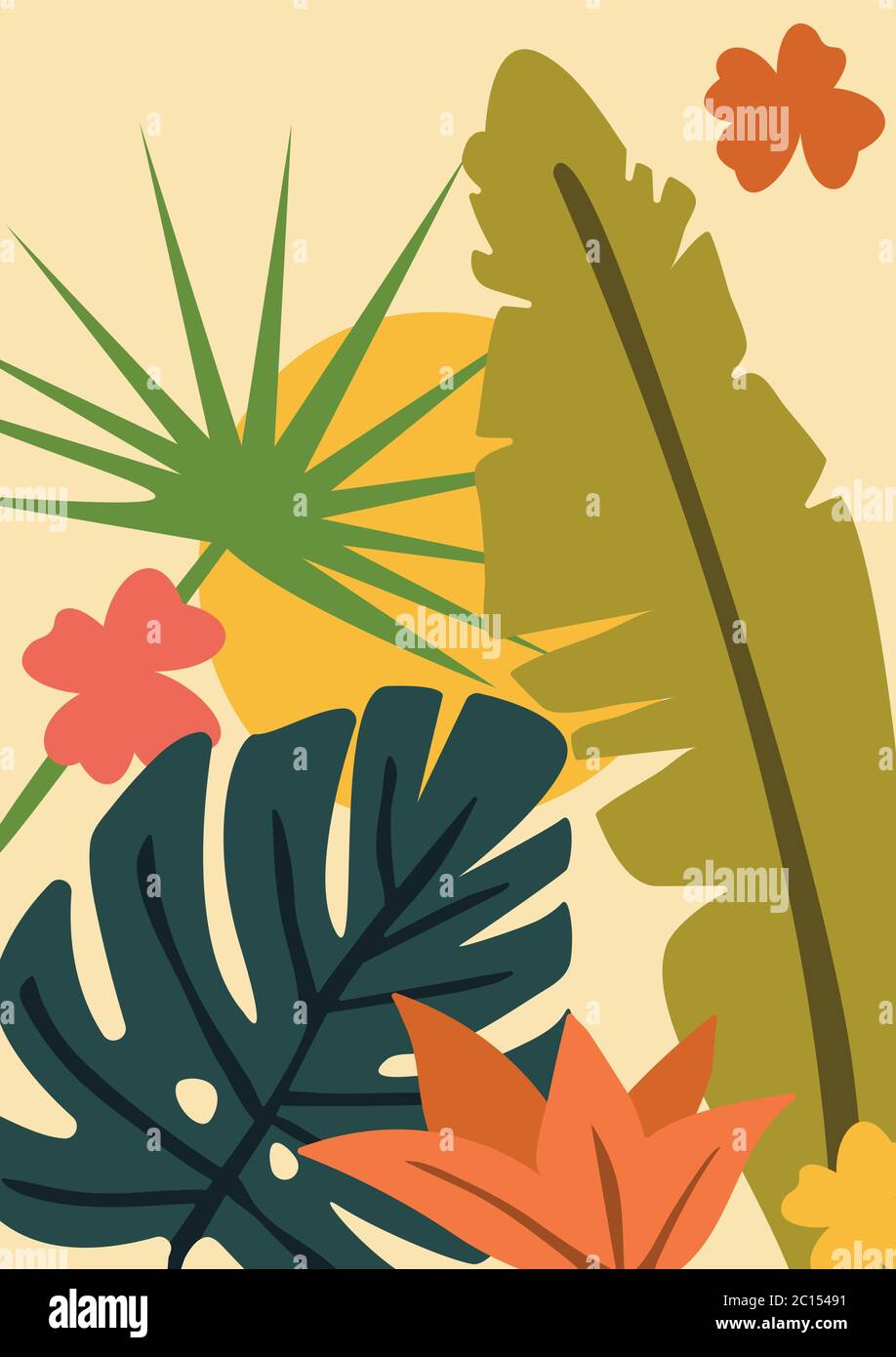 Abstract jungle art with leaf and flower elements. Perfect for printing ...