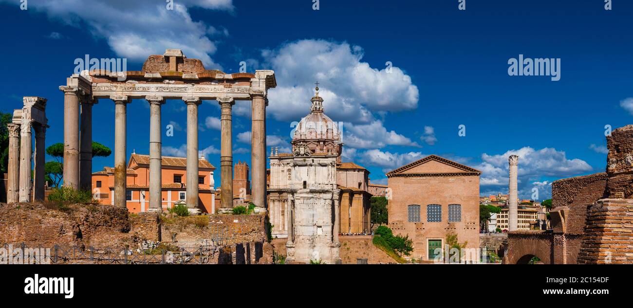 Roman Forum ruins of temples, columns and others ancient buildings, in ...