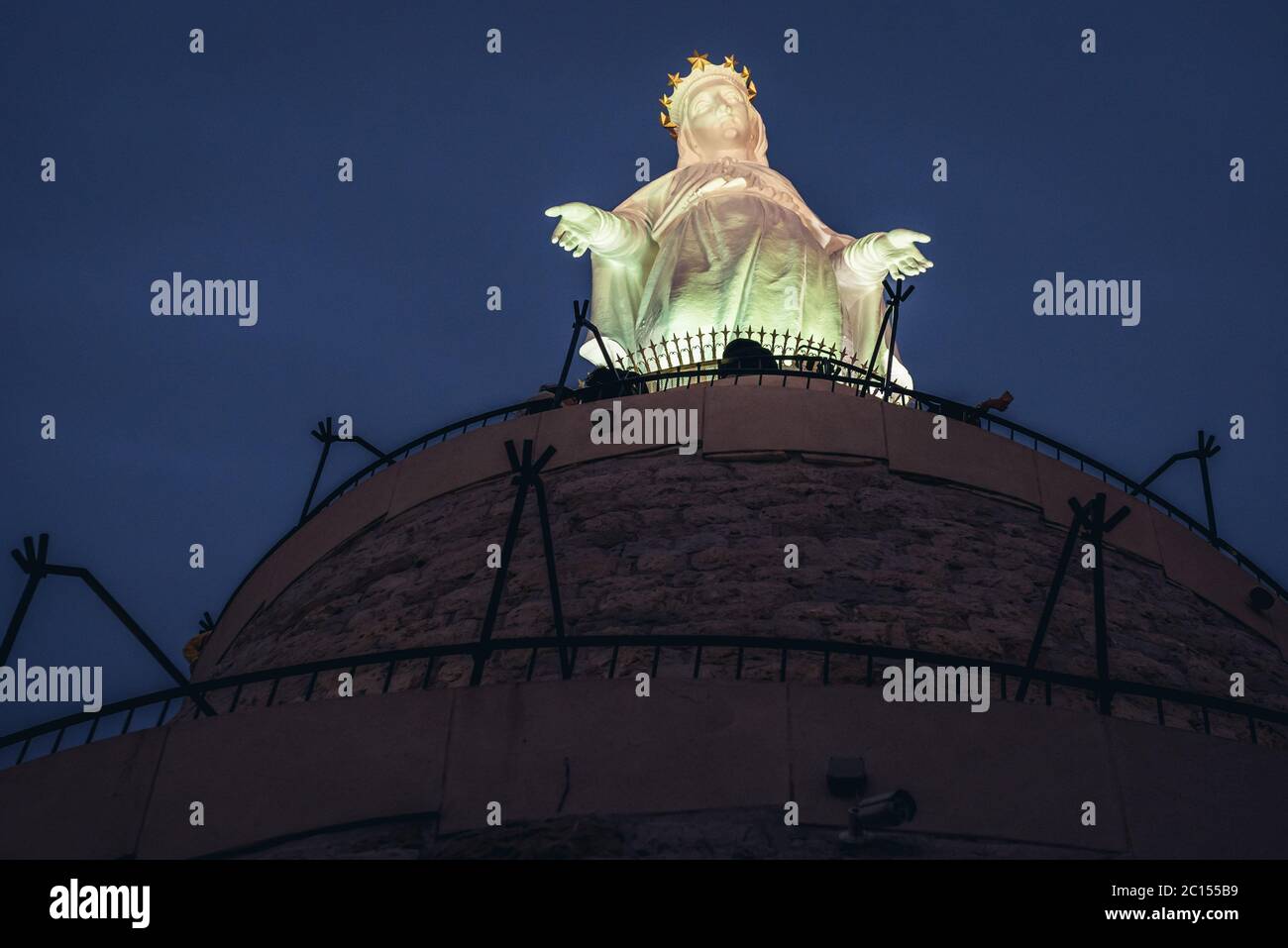 Illuminated sculpture in Our Lady of Lebanon Marian shrine and a ...