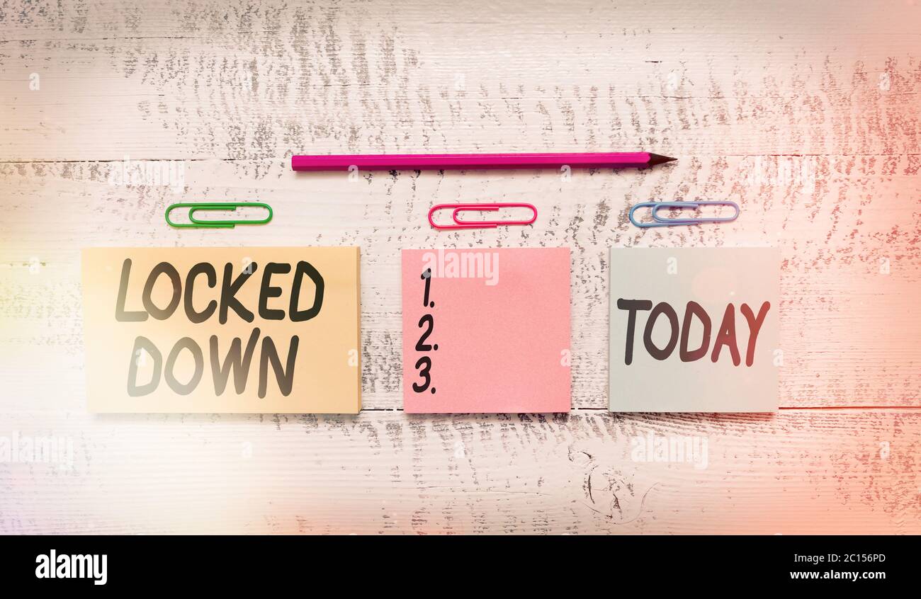 Text sign showing Locked Down. Business photo text emergency measure ...