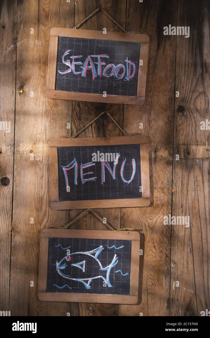 Seafood sign hi-res stock photography and images - Alamy