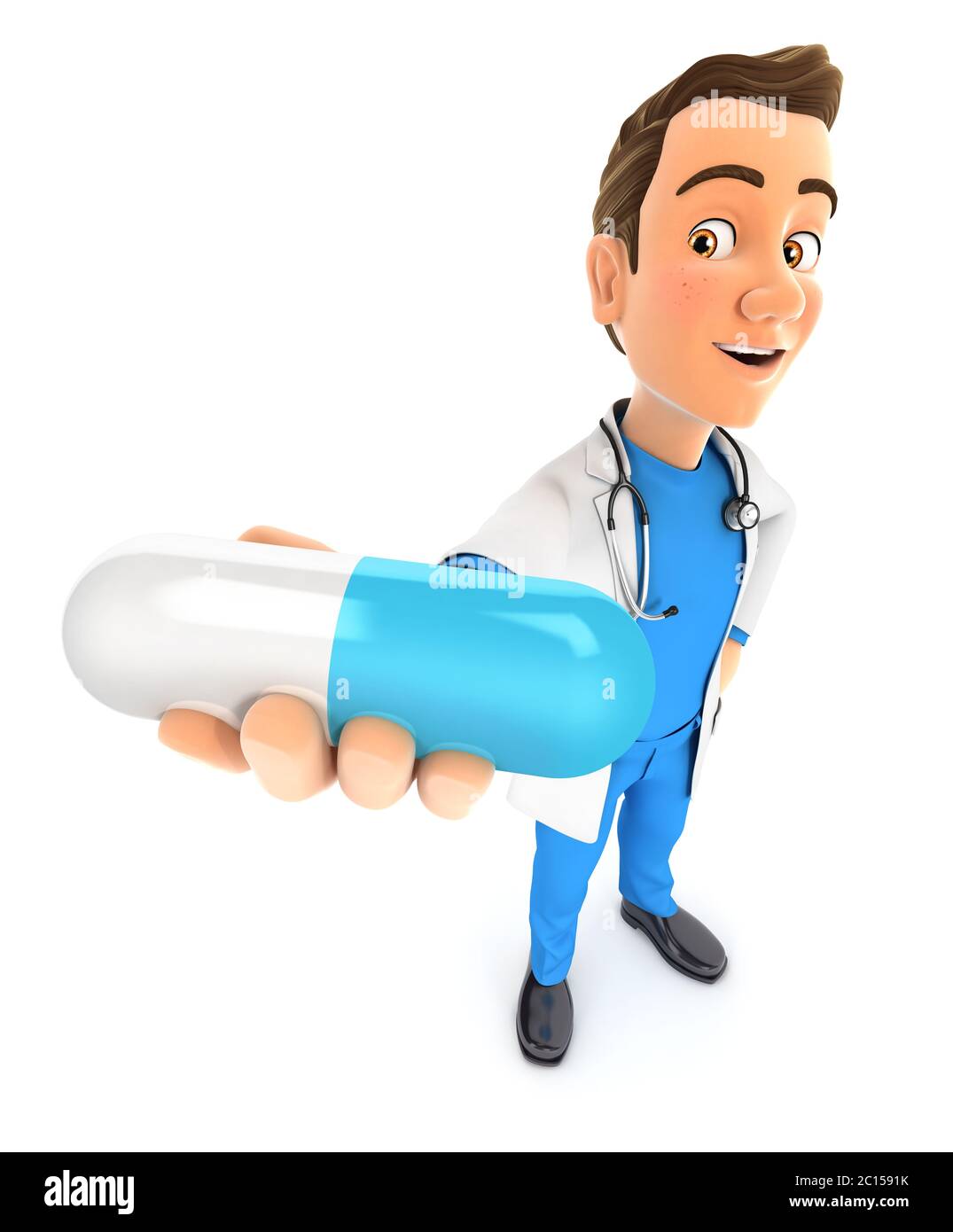 3d doctor holding a capsule, illustration with isolated white ...