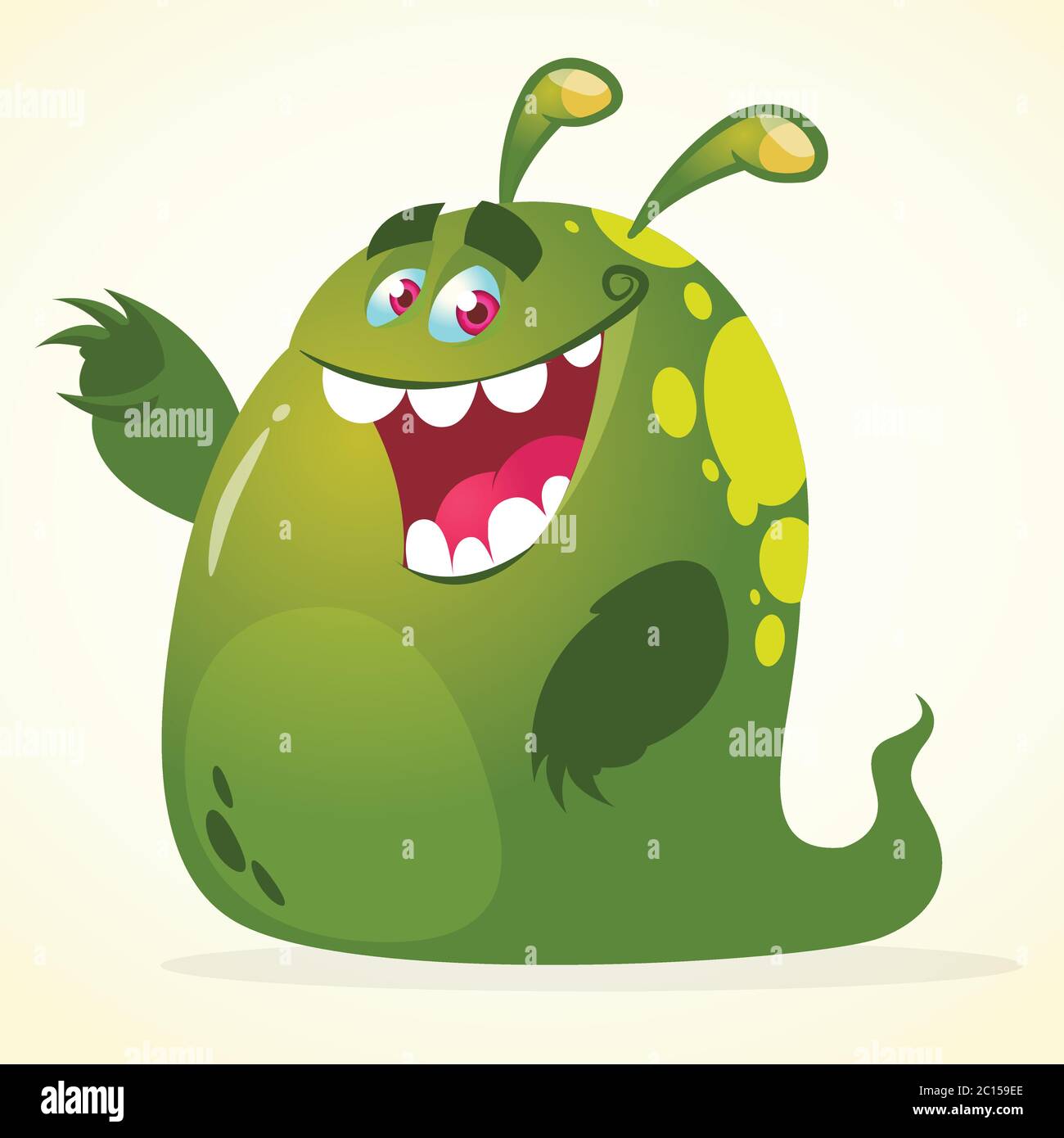 Happy cool cartoon monster. Horned vector monster character Stock ...