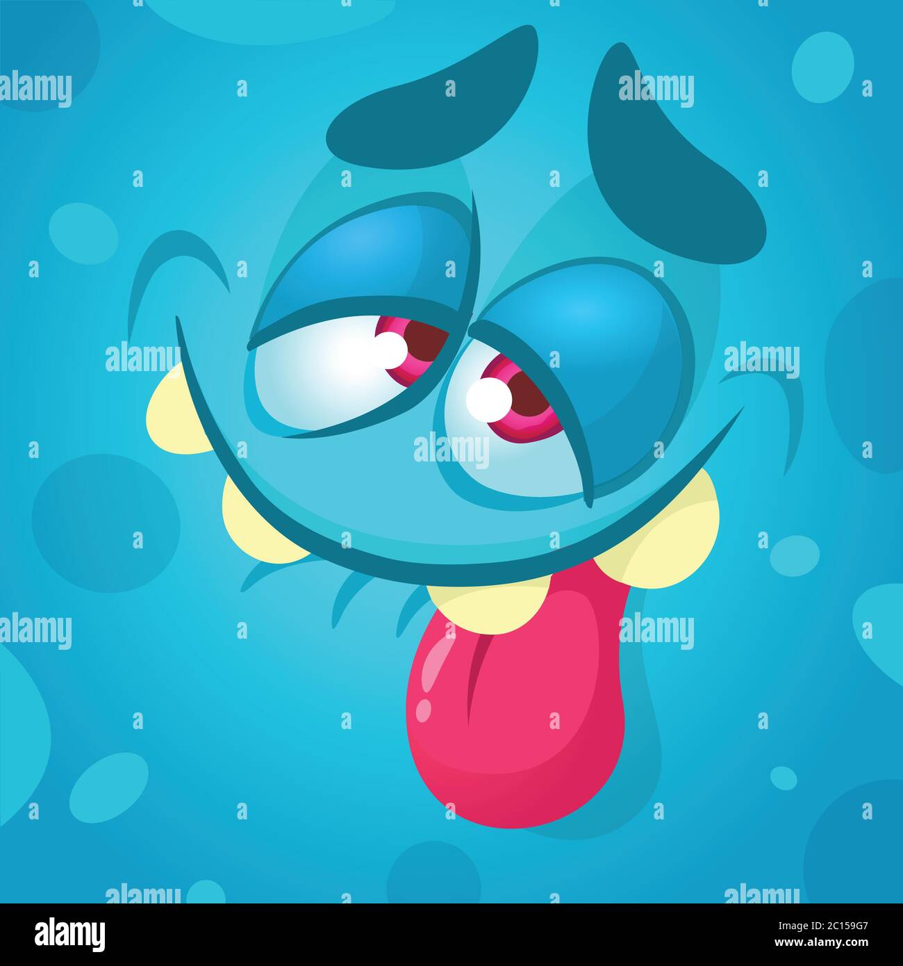 Happy cool cartoon monster face avatar. Horned vector monster creature ...