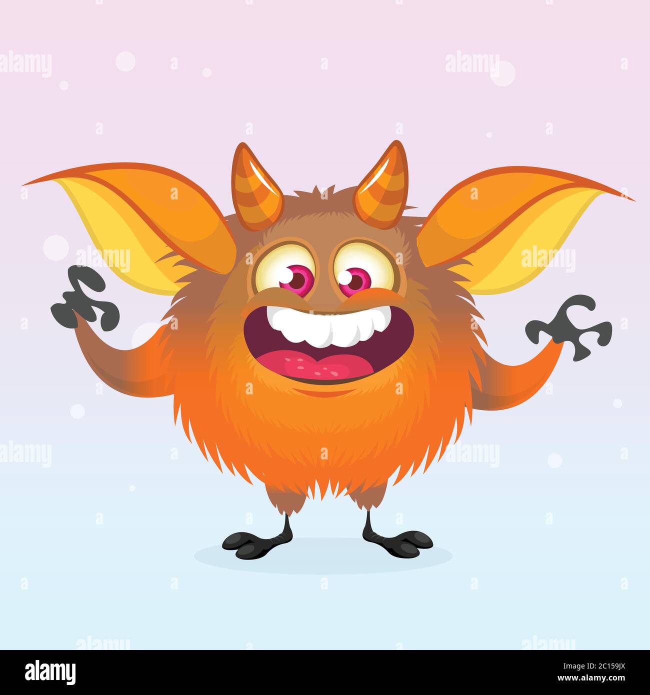 Happy cool cartoon monster. Horned vector monster character Stock ...