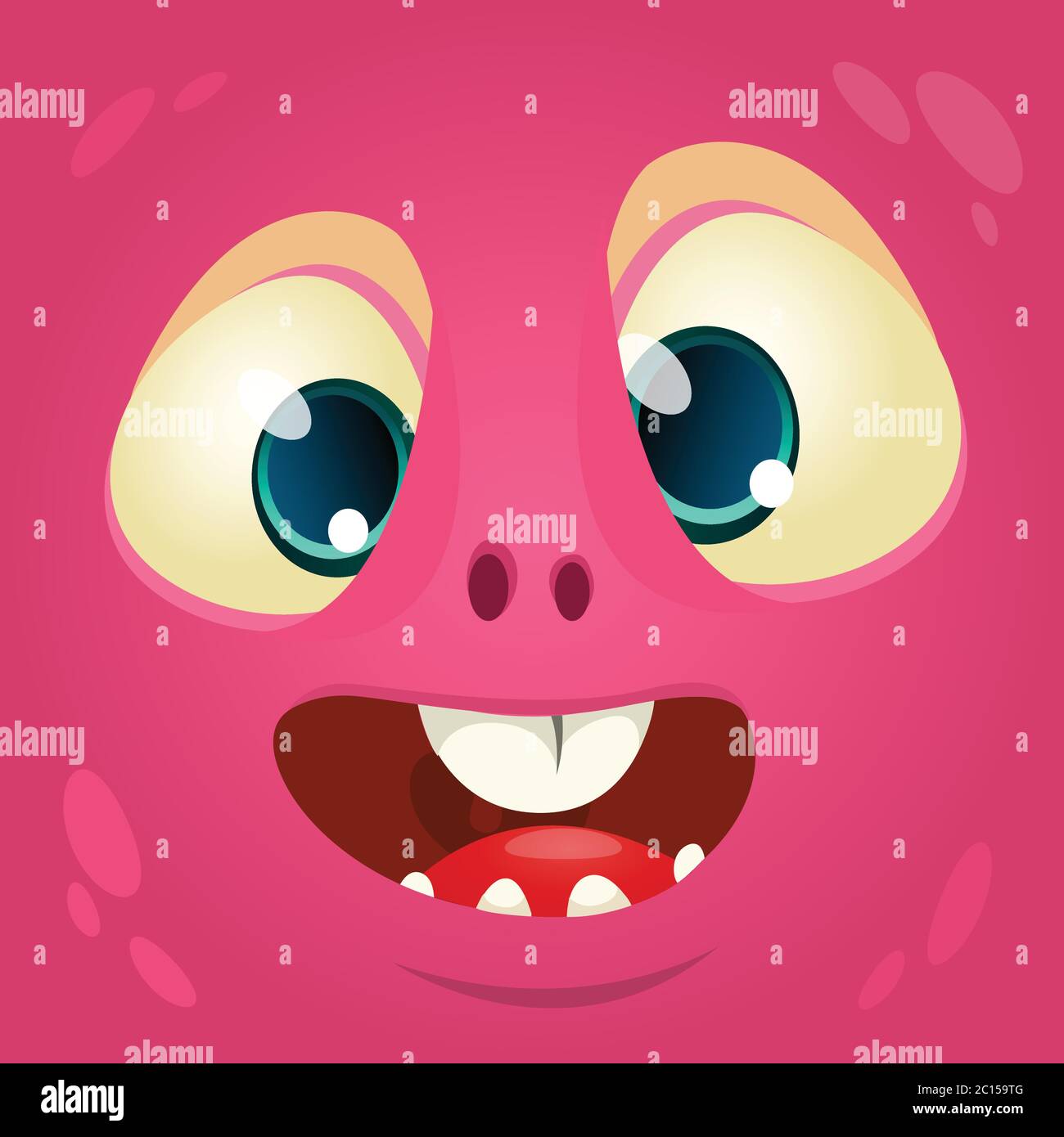 Happy cool cartoon monster face avatar. Horned vector monster creature ...
