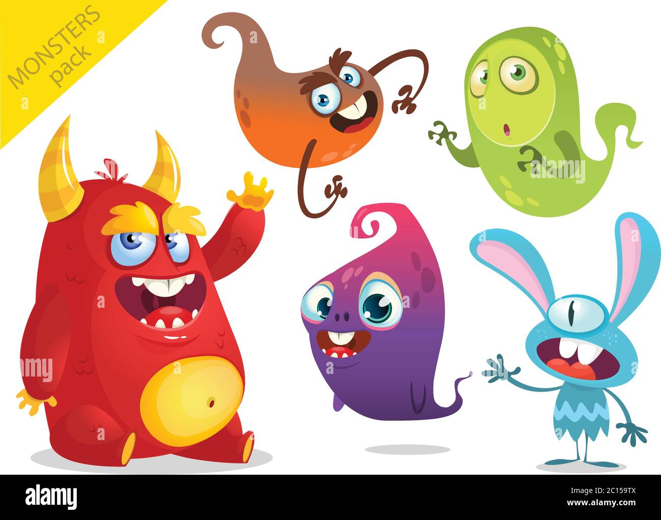 Cute cartoon Monsters. Vector set of cartoon monsters. Halloween ...