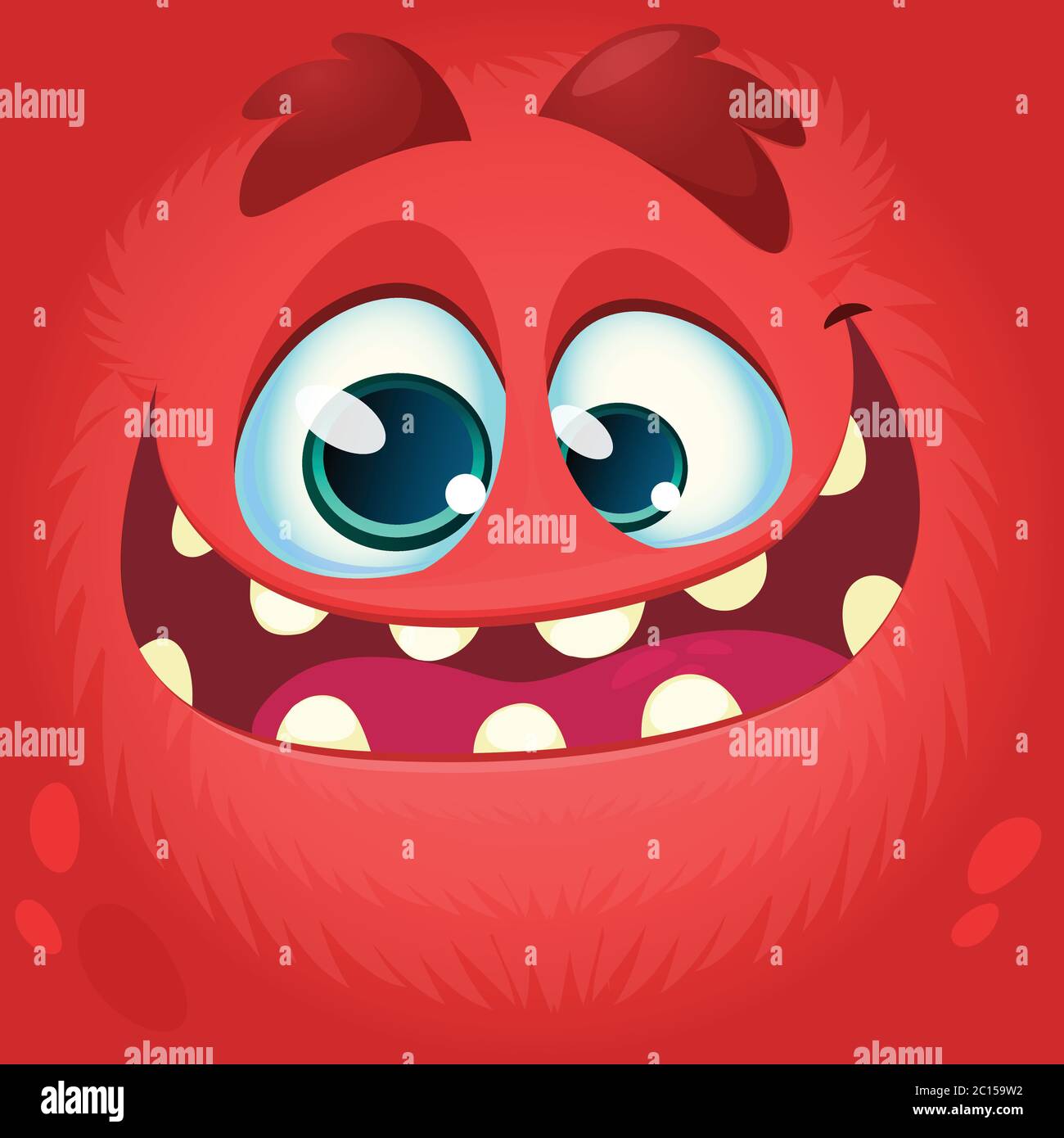 Happy cool cartoon monster face avatar. Horned vector monster creature ...