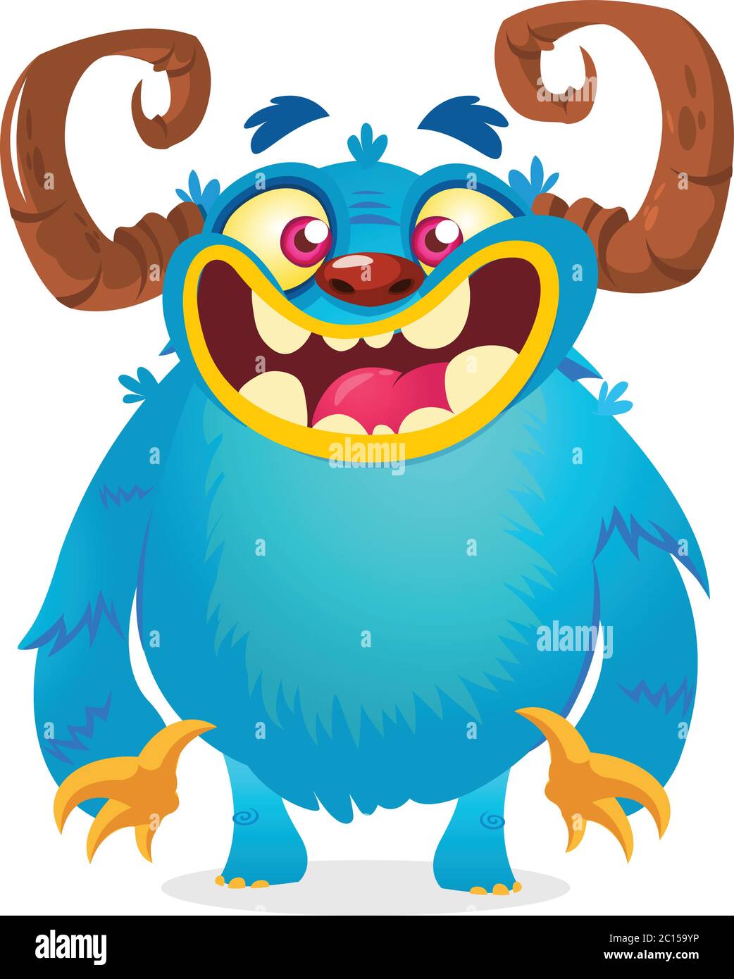 Happy cool cartoon monster. Horned vector monster character Stock ...