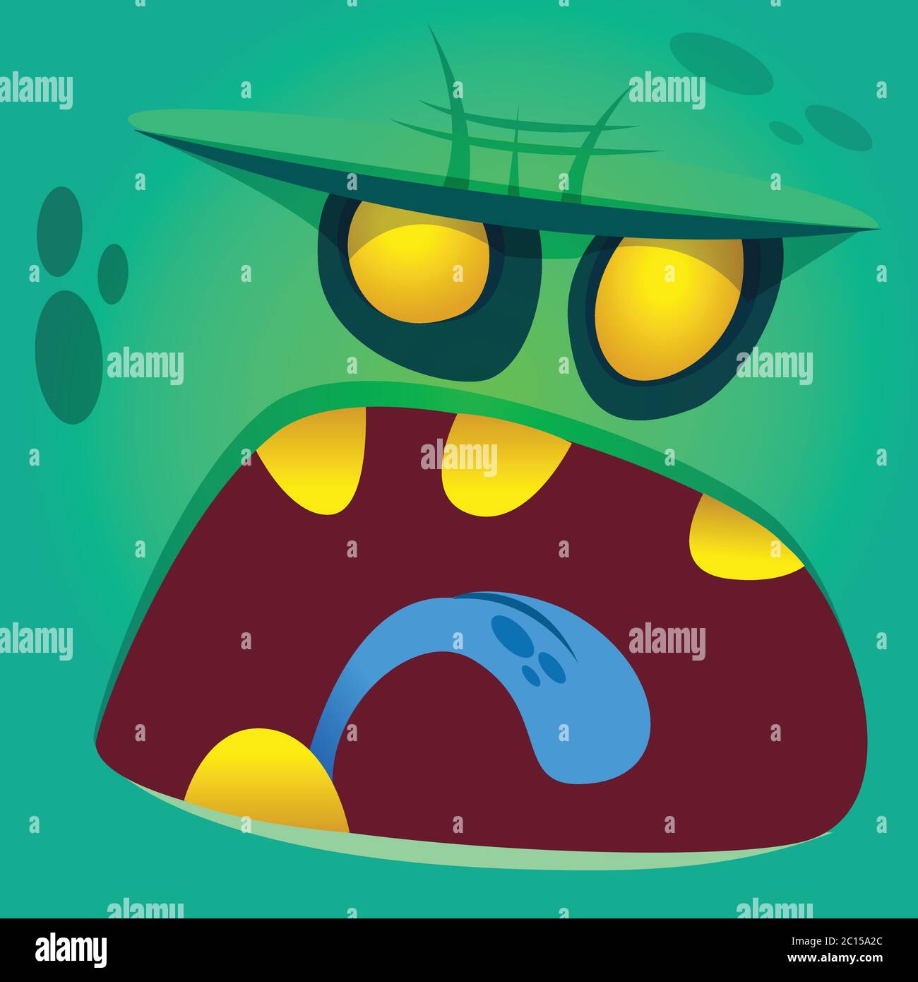 Happy cool cartoon monster face avatar. Horned vector monster creature ...