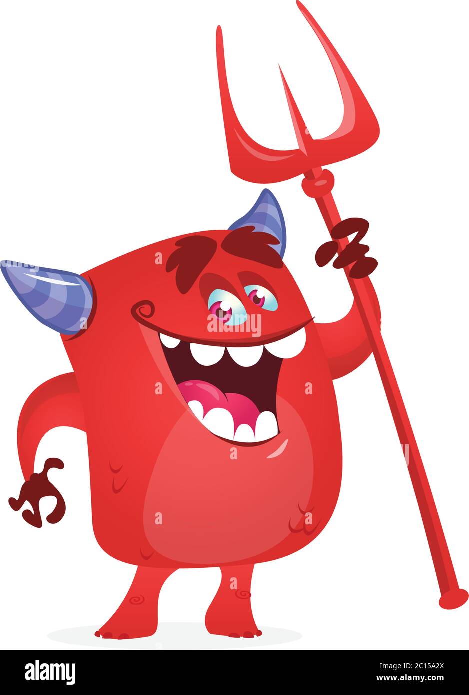 Cartoon funny devil laughing and holding a trident. Vector illustration ...