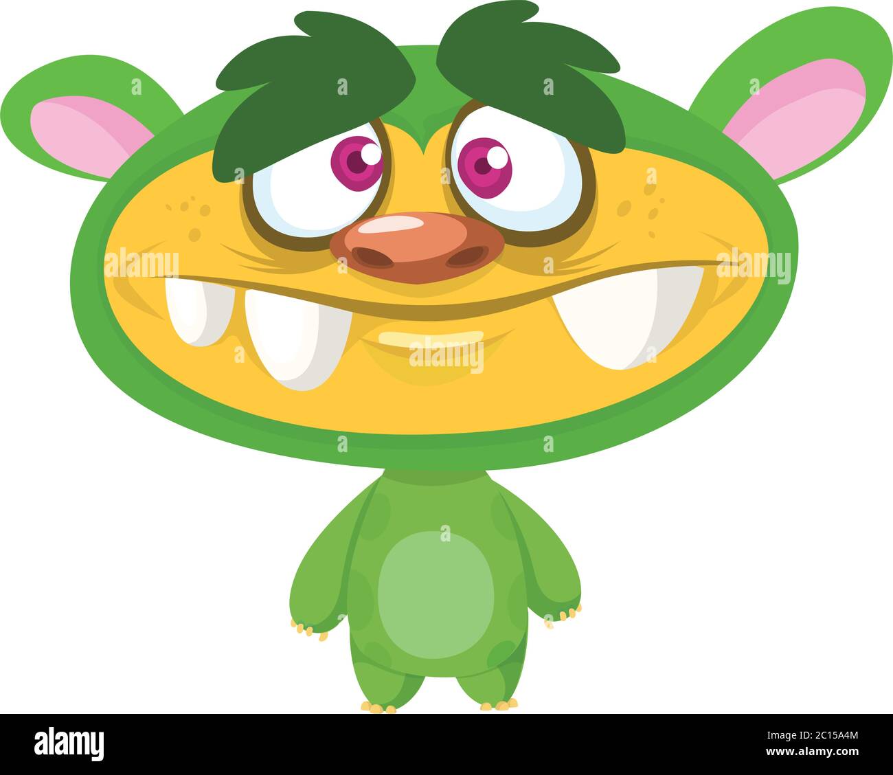 Happy cool cartoon monster. Horned vector monster character Stock ...