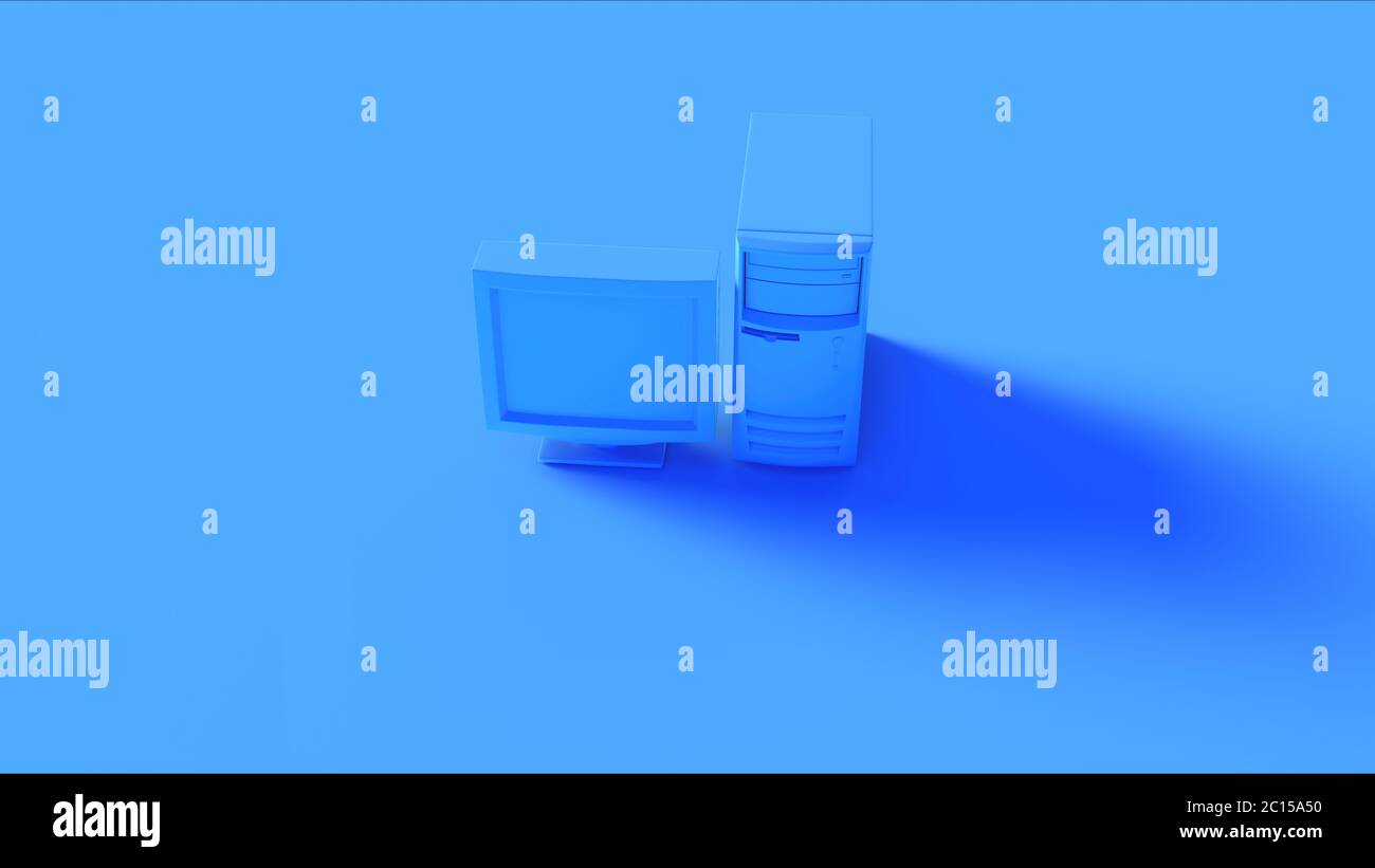 Blue Old Desktop Computer and Monitor 3d illustration 3d render Stock ...